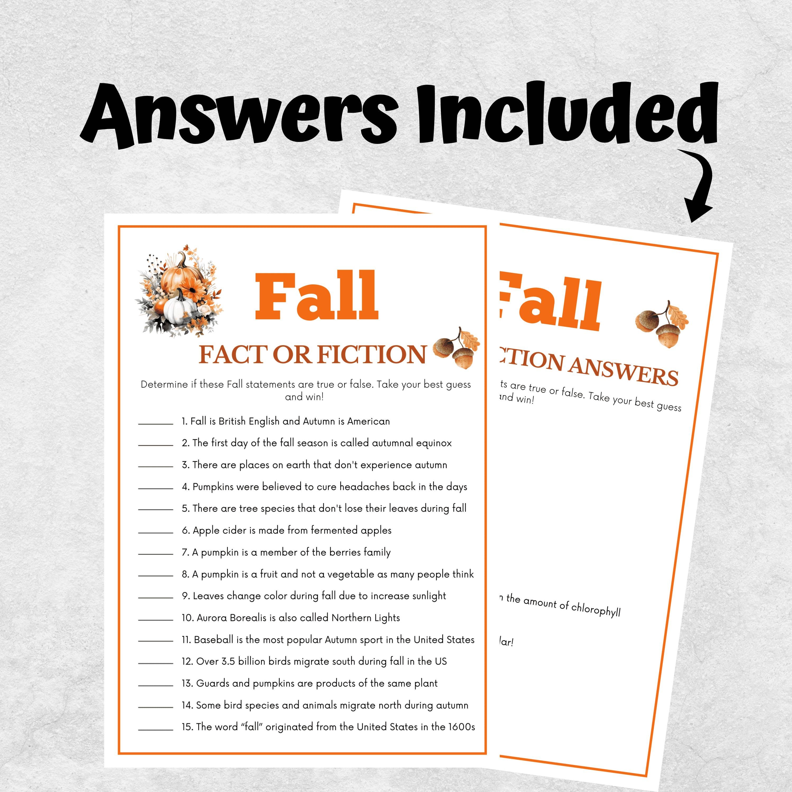 Fall Games, Fact or Fiction, Fall Games for Kids, Fall Games for Adults ...