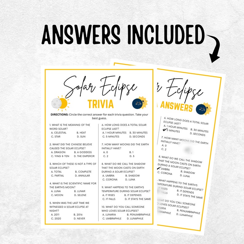 Solar Eclipse Trivia, Solar Eclipse Games, Party Games for Kids and ...