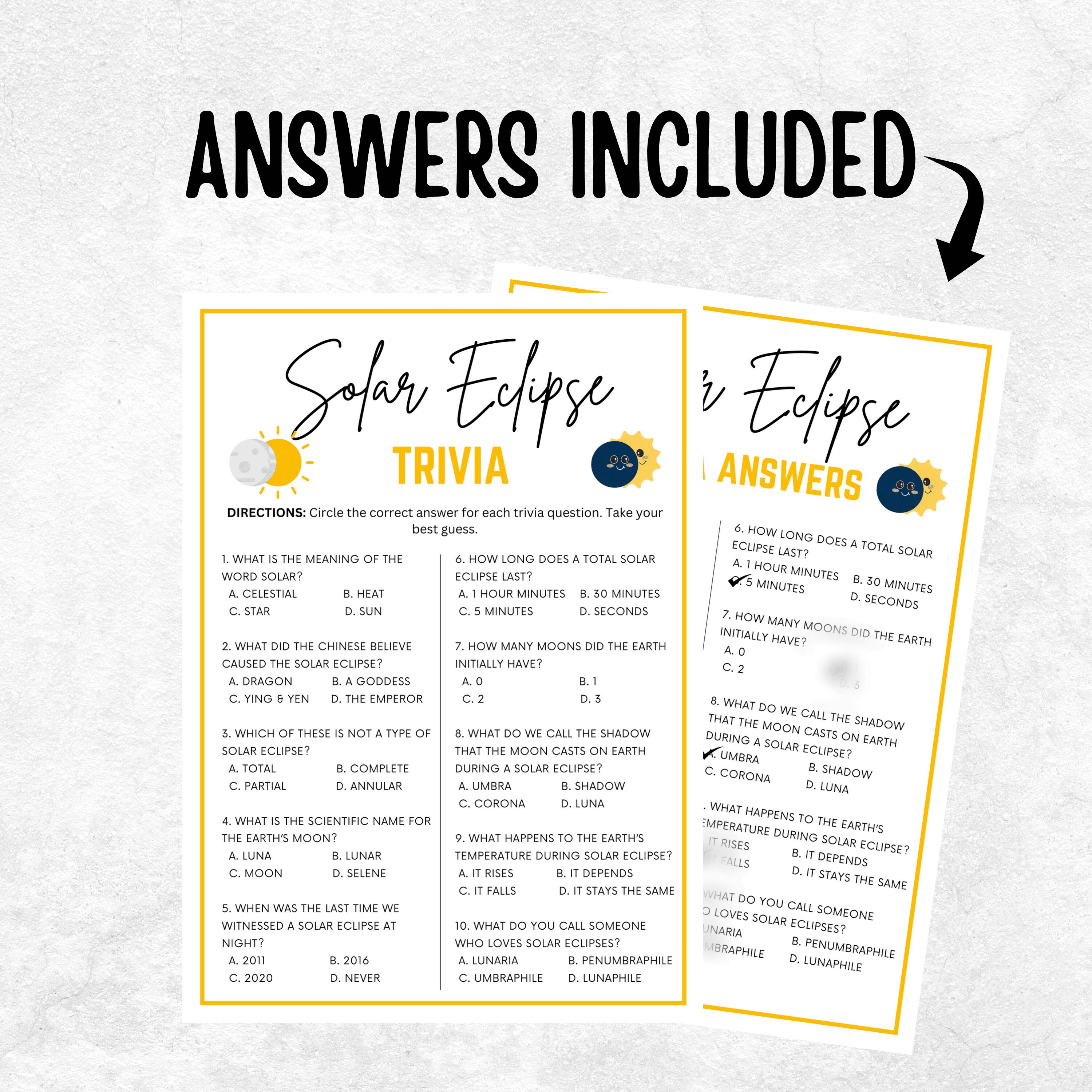 Solar Eclipse Trivia, Solar Eclipse Games, Party Games for Kids and ...