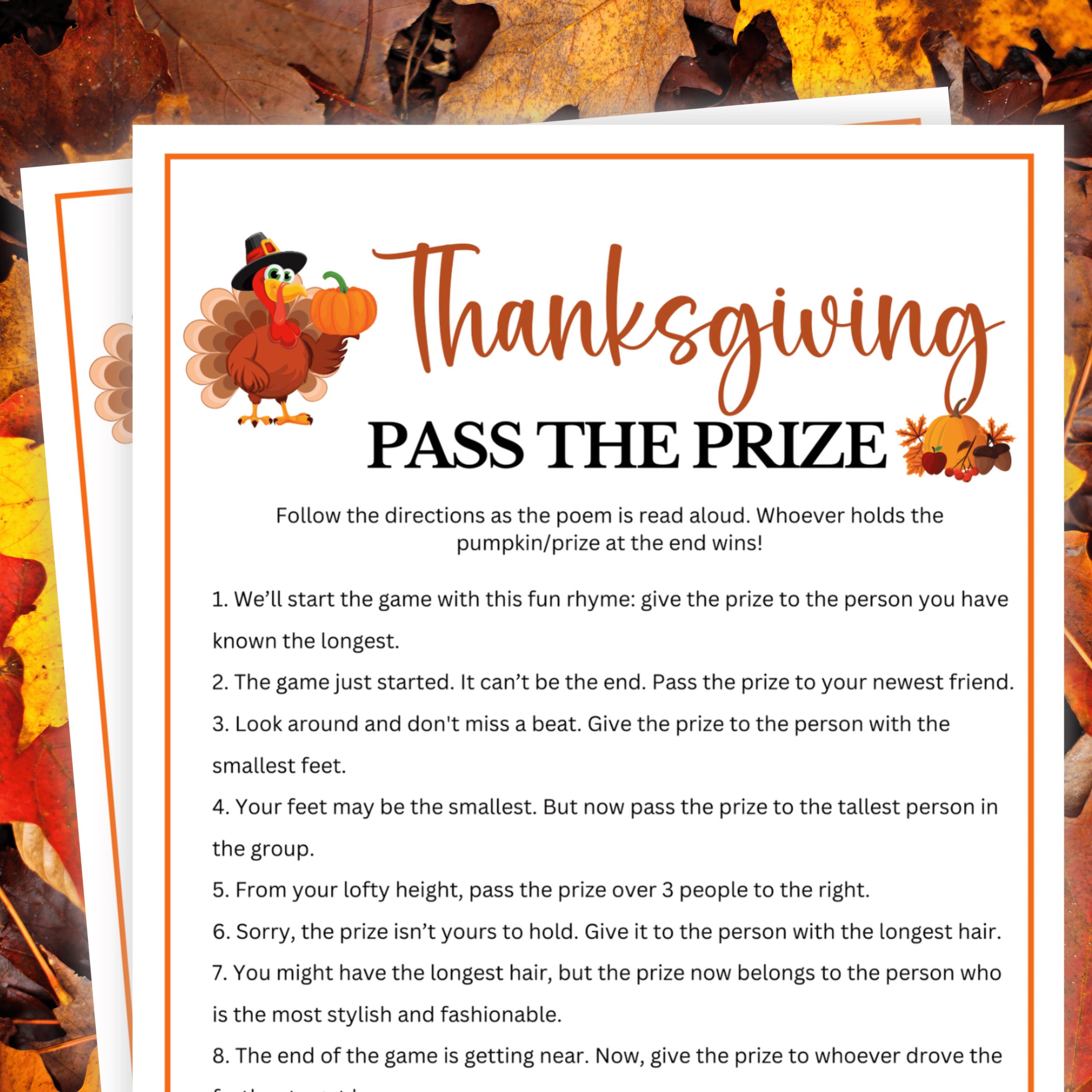Thanksgiving Games, Pass the Prize, Thanksgiving Party Games ...