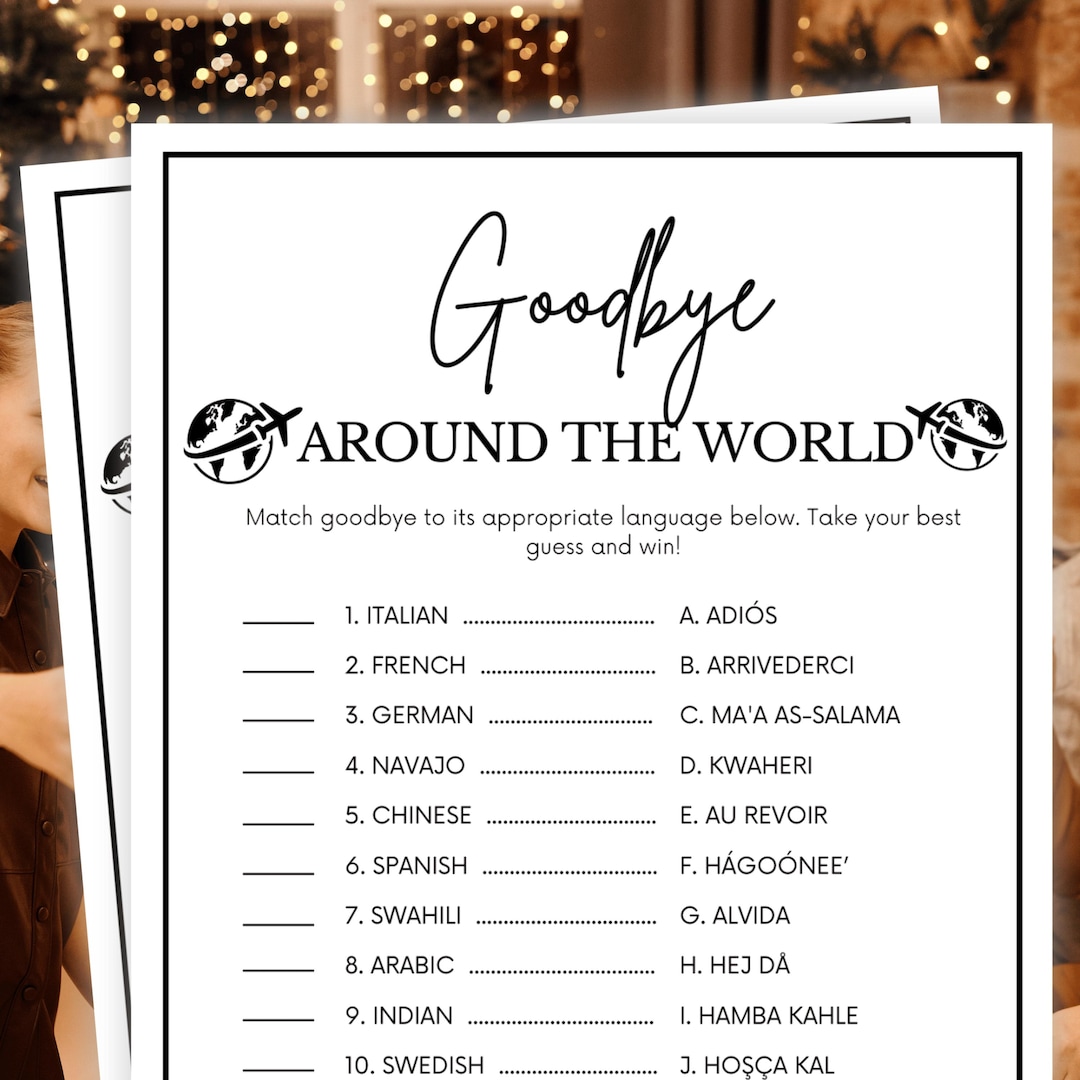 Goodbye Around the World, Match up Game, Going Away Party Games, Going ...