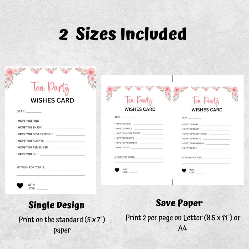 Tea Party Wishe Card, Tea Party Games, Printable Tea Party Cards ...