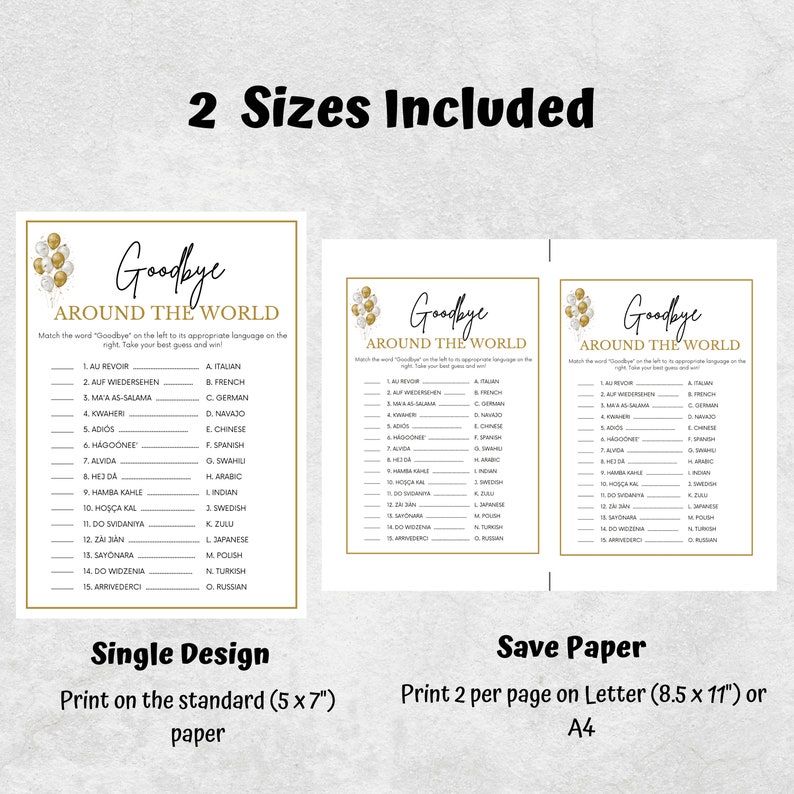 Goodbye Around the World, Goodbye Match Up, Farewell Party Games ...