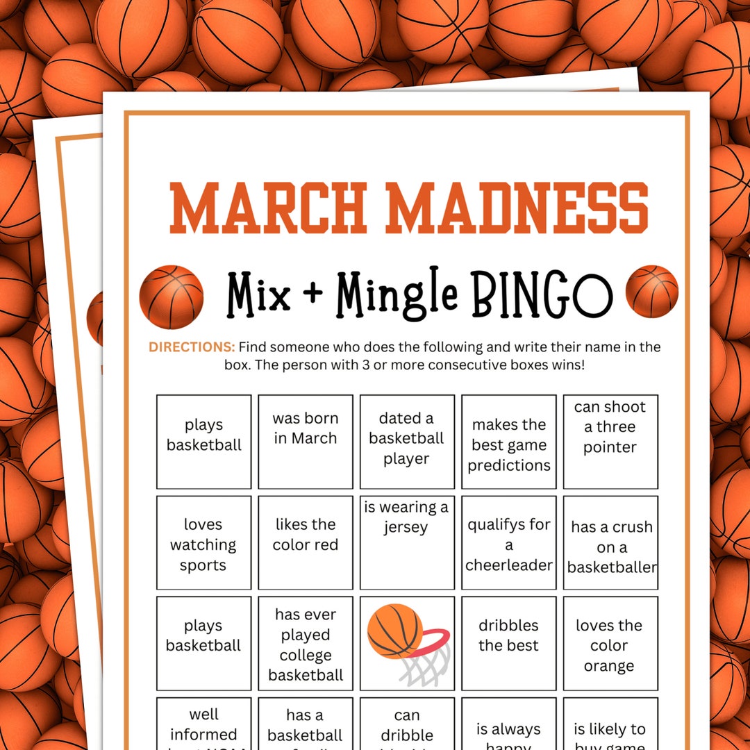 March Madness Mix and Mingle Bingo, March Madness Party Games, March ...