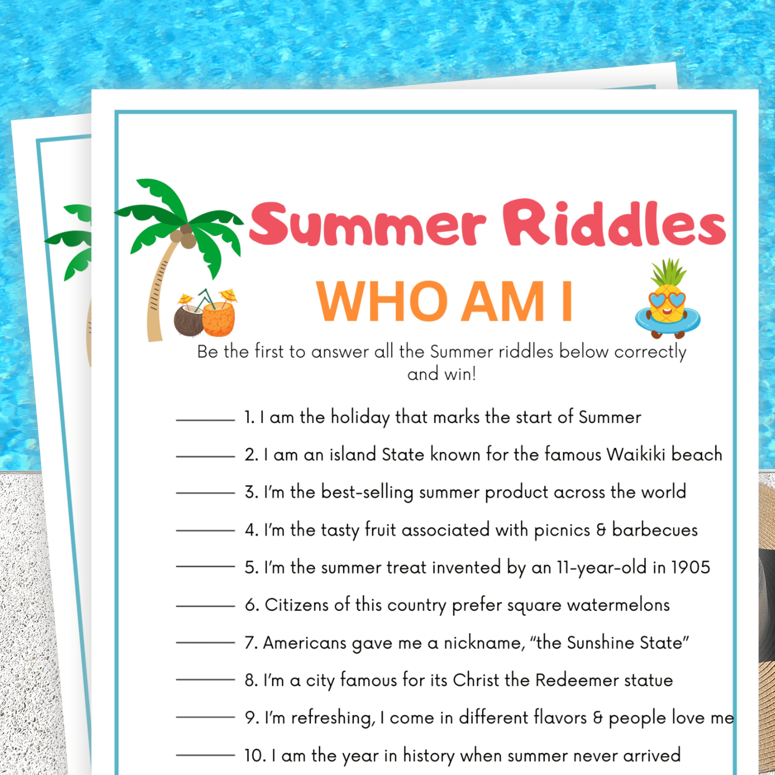Summer Who Am I Riddles, Summer Games, Summer Games for Kids ...