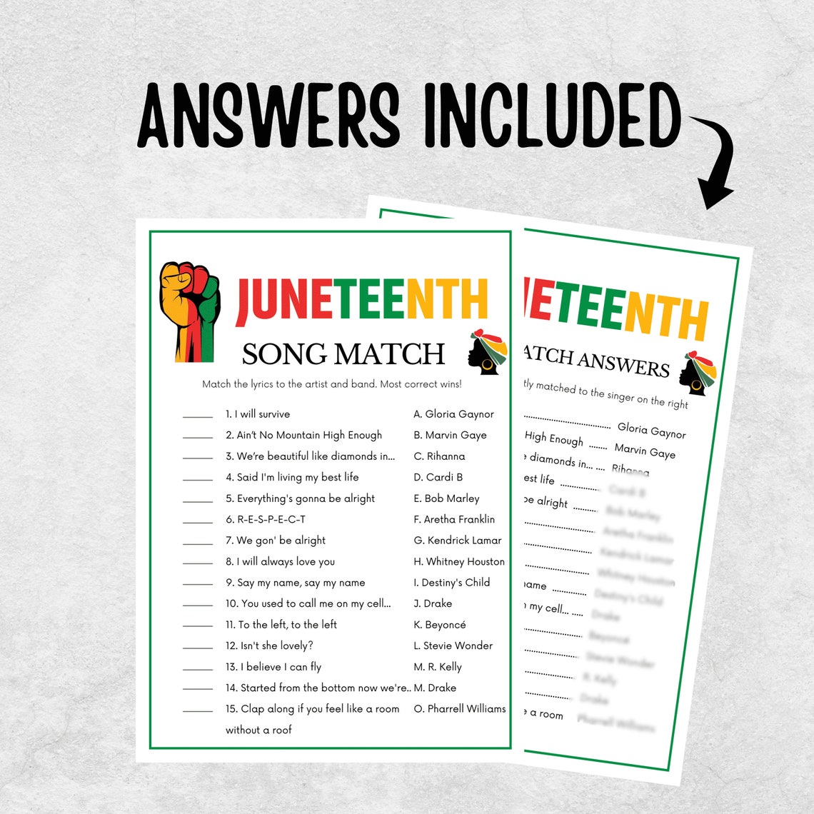 Juneteenth Games, Juneteenth Song Match Up, Black History Games ...
