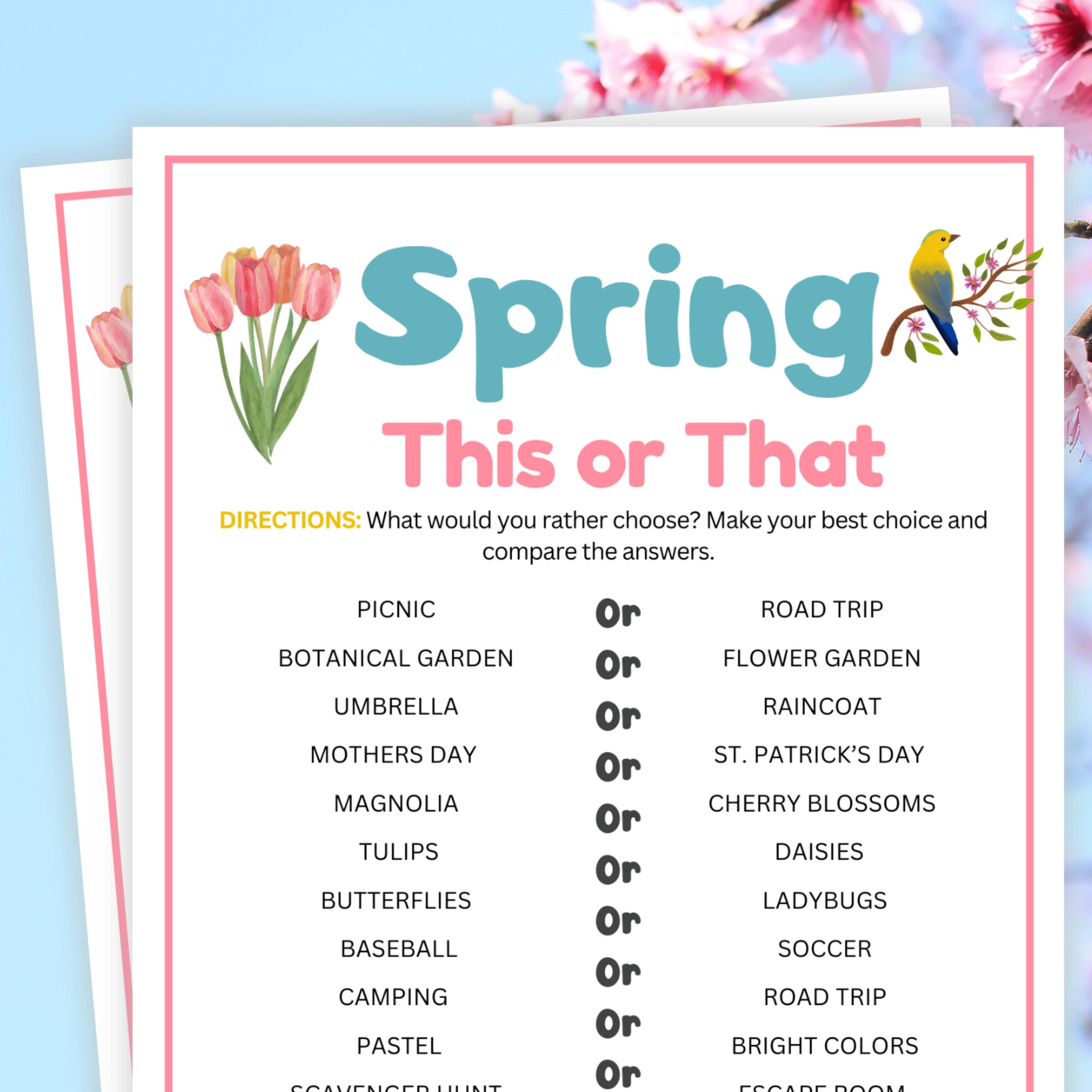 Spring Games, This or That, Spring Party Games, Spring Games for Kids ...