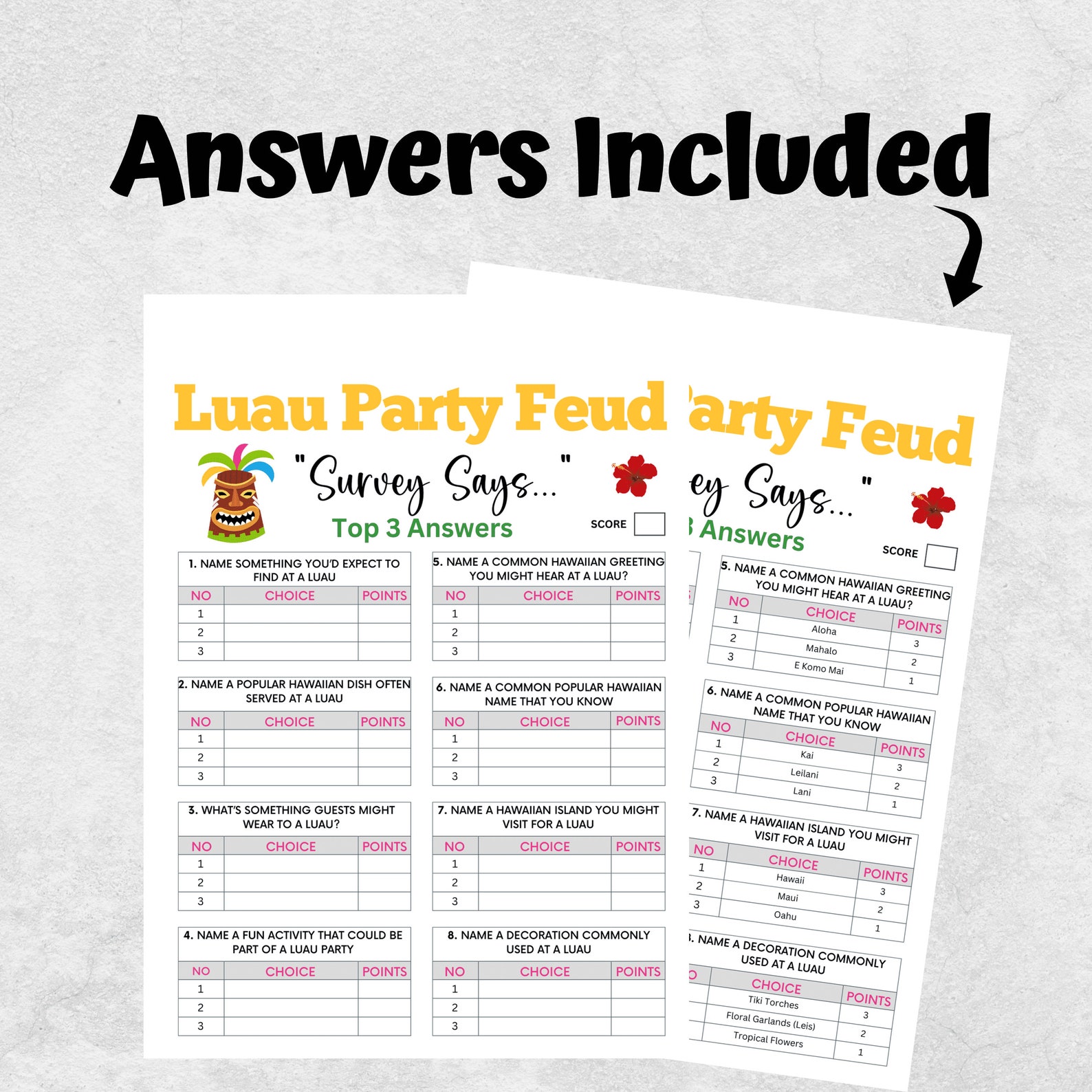 Luau Trivia, Luau Party Feud, Luau Party Games, Aloha Party Games ...