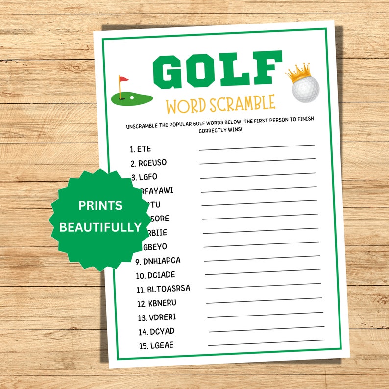 Golf Games, Word Scramble, Golf Party Games, Golf Birthday Games, Golf ...