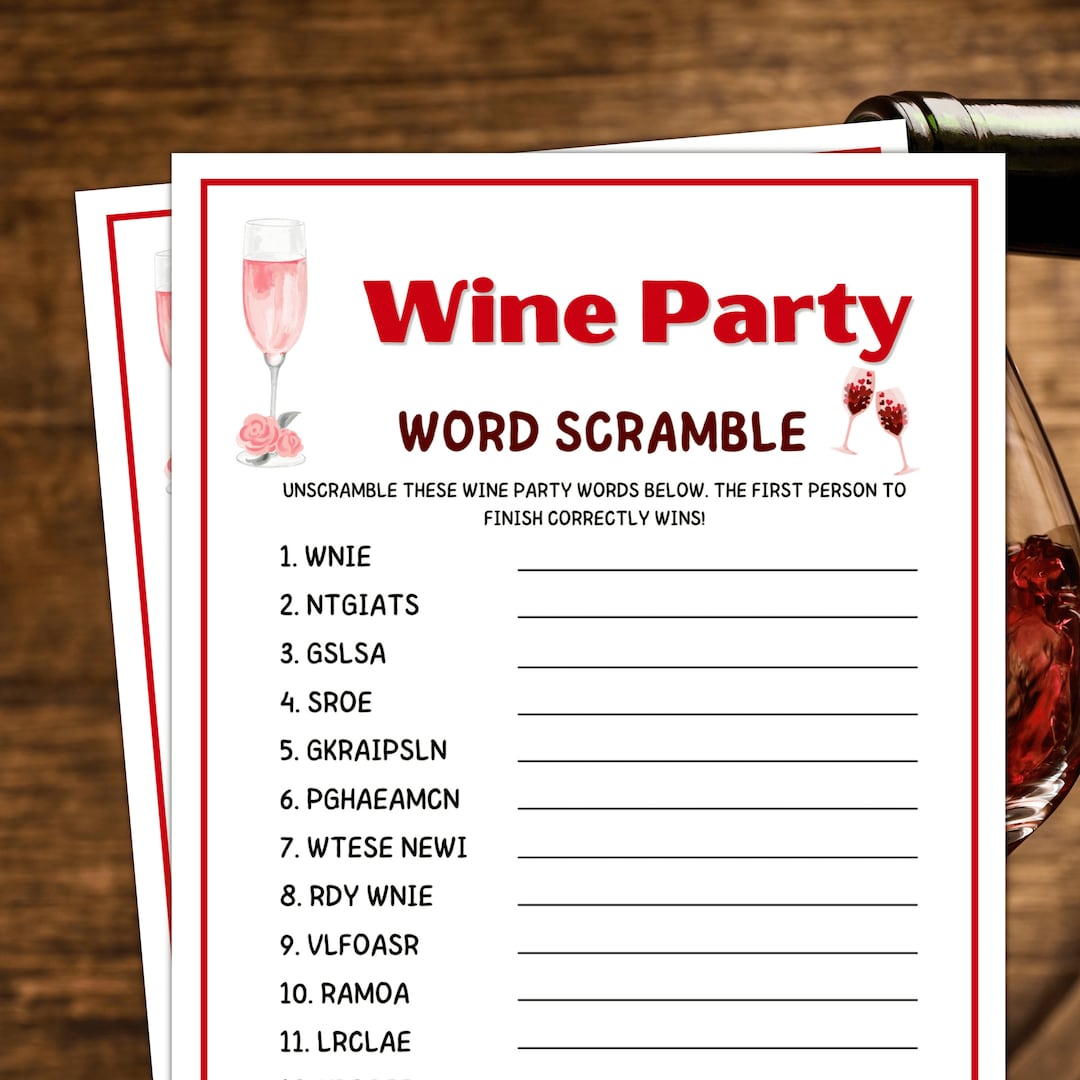 Wine Party Games, Word Scramble, Wine Tasting Party Games, Wine Games ...
