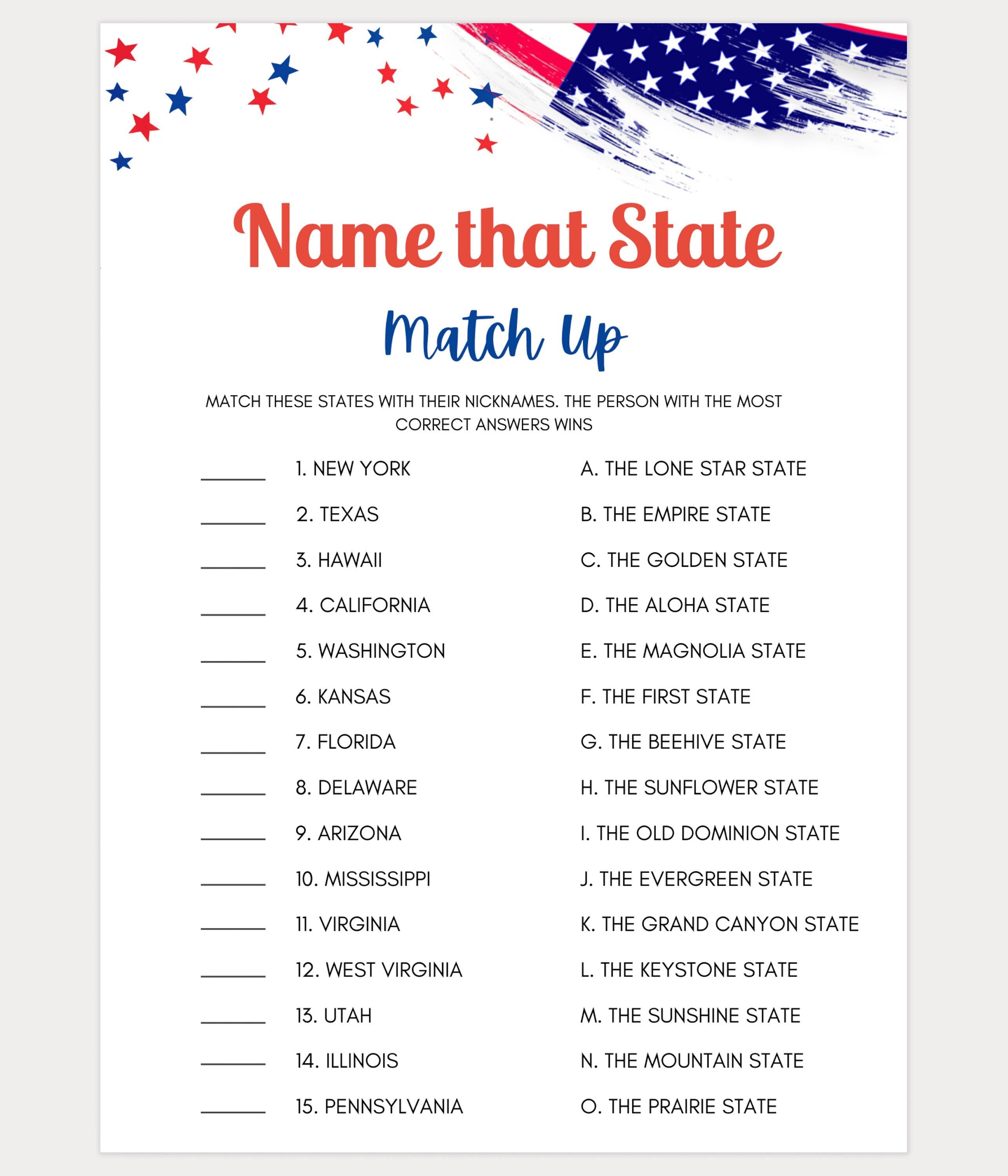 Memorial Day Game Name That State, Memorial Day Games for Kids ...