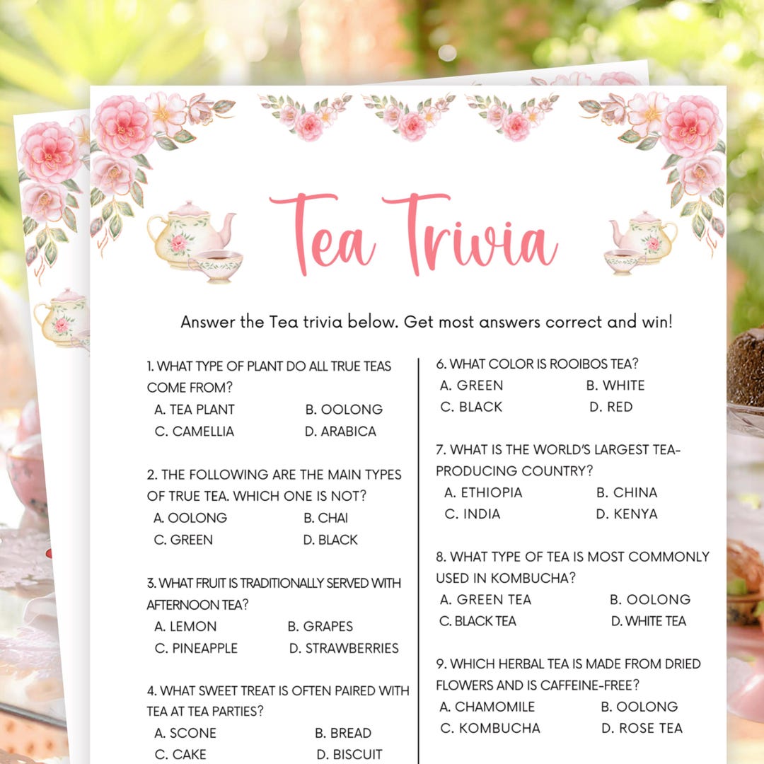 Tea Trivia Game: Printable Tea Party, Bridal Shower (PDF Download) - Etsy