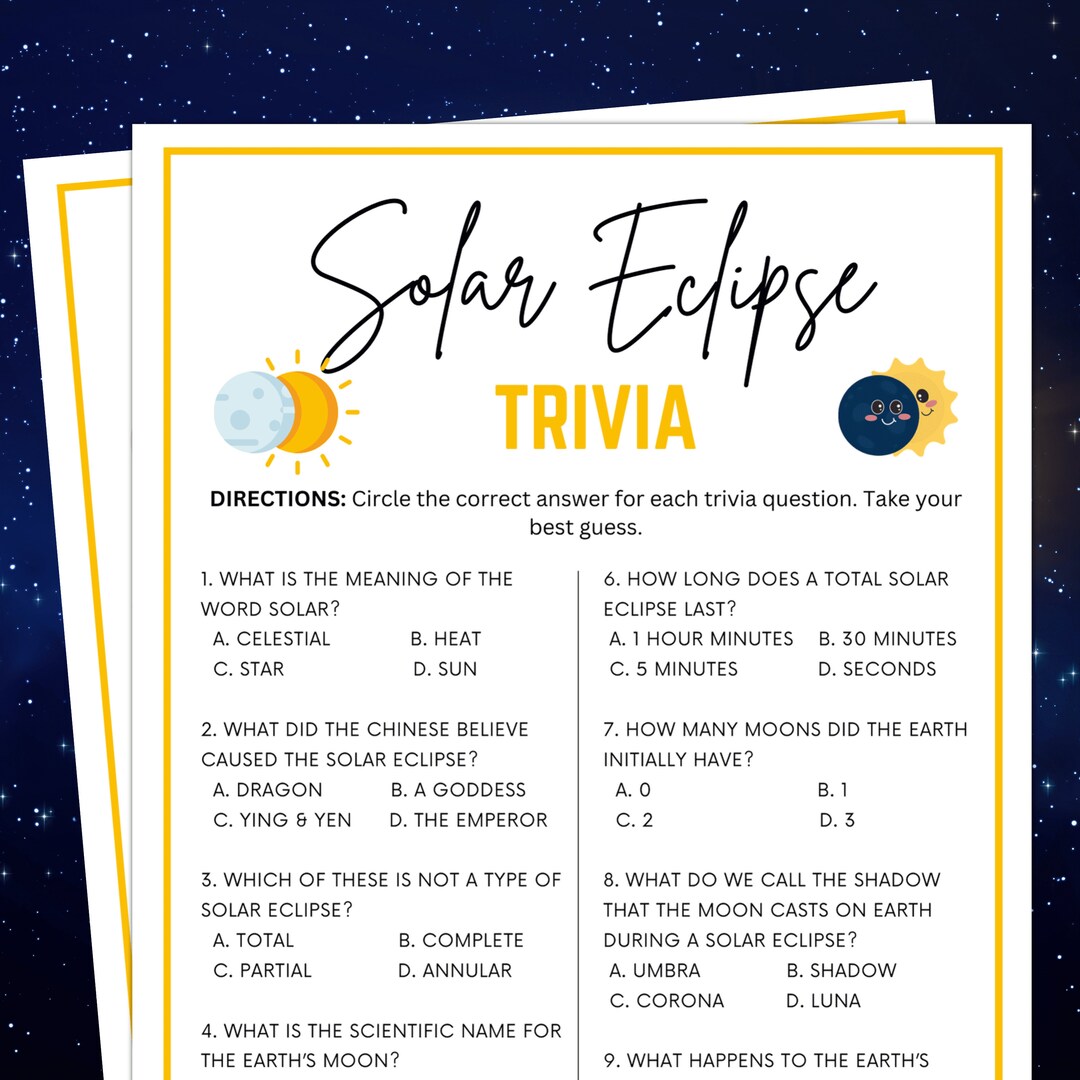 Solar Eclipse Trivia, Solar Eclipse Games, Party Games for Kids and ...
