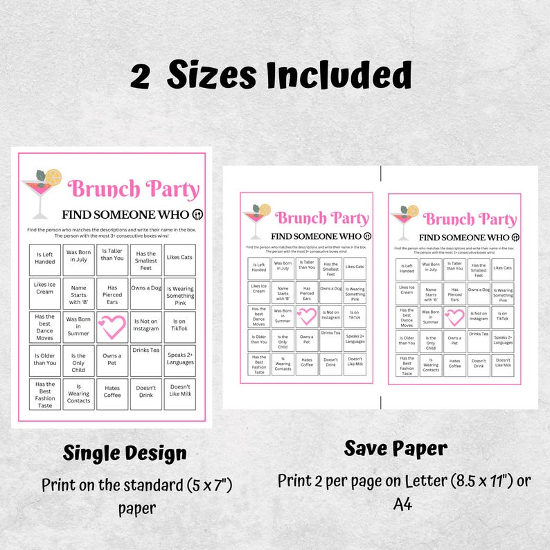 Brunch Party Games, Find Someone Who BINGO, Brunch Games, Birthday ...