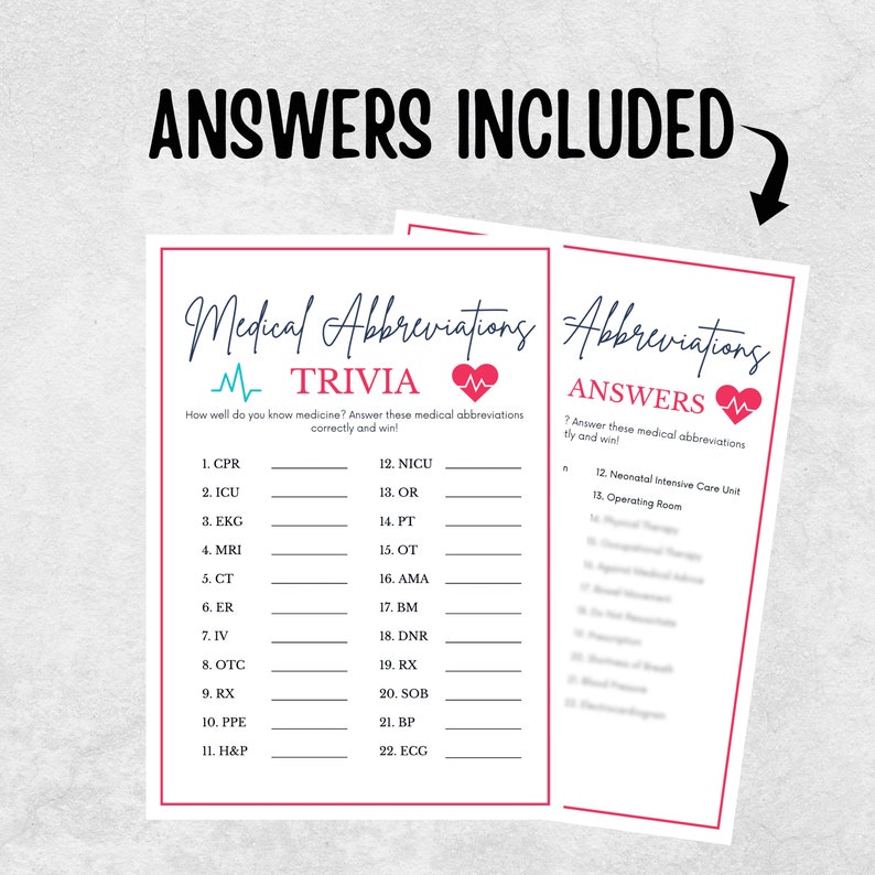 Medical Games, Medical Abbreviations, Medical Trivia, Medical Party ...
