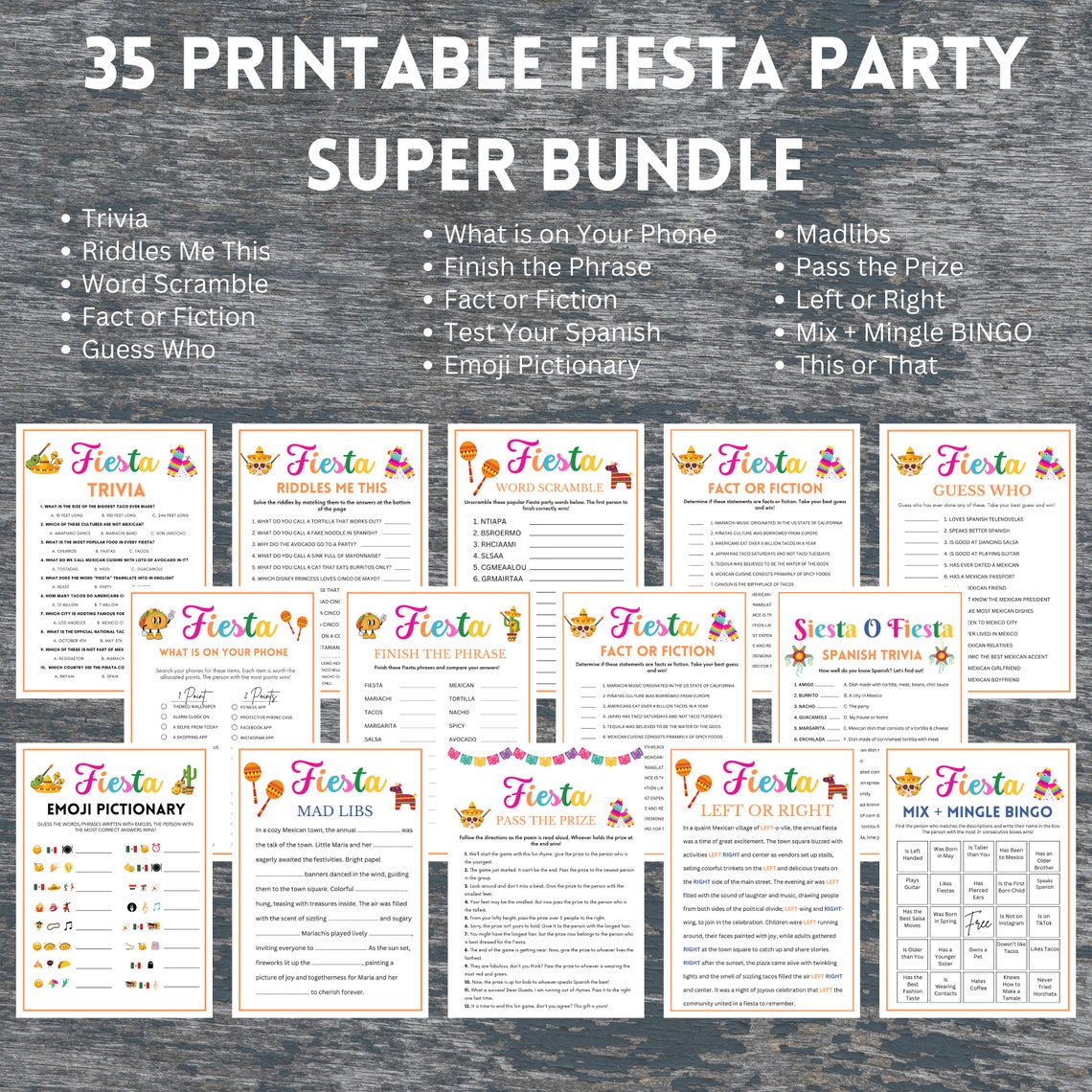Fiesta Games, 35 Game SUPER Bundle, Fiesta Party Games, Birthday Fiesta ...