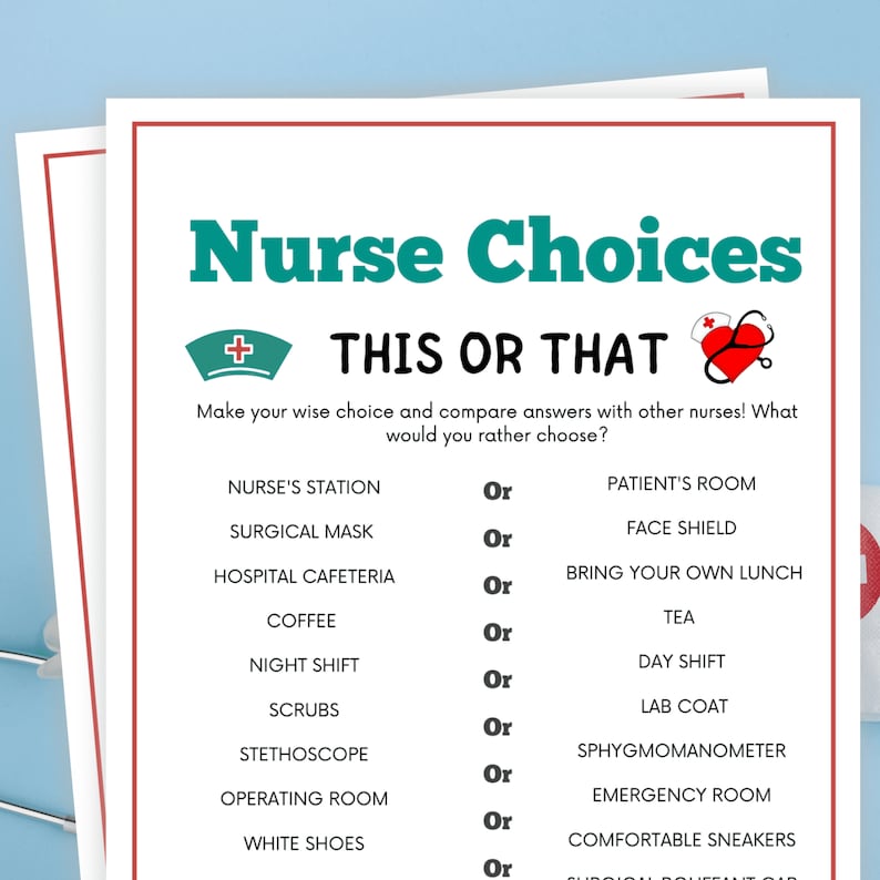 Nurse Games, Nurse Choices Game, This or That, Nurse Party Games, Nurse ...