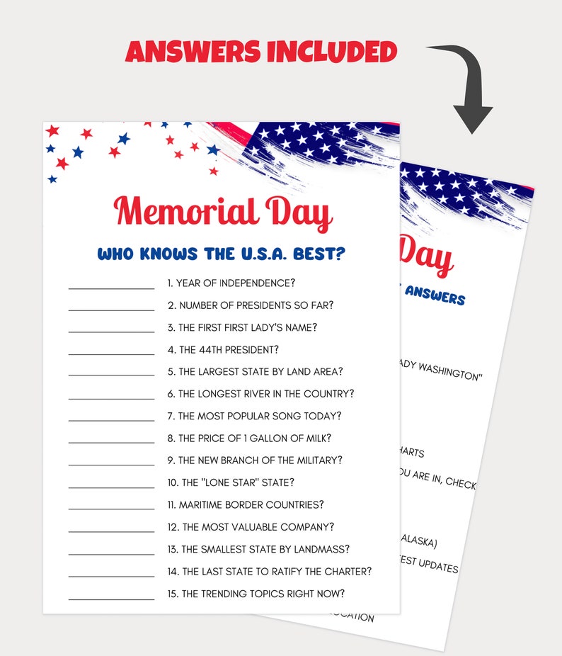 Memorial Day Games, Who Knows the USA Best?, Memorial Day Party Games ...