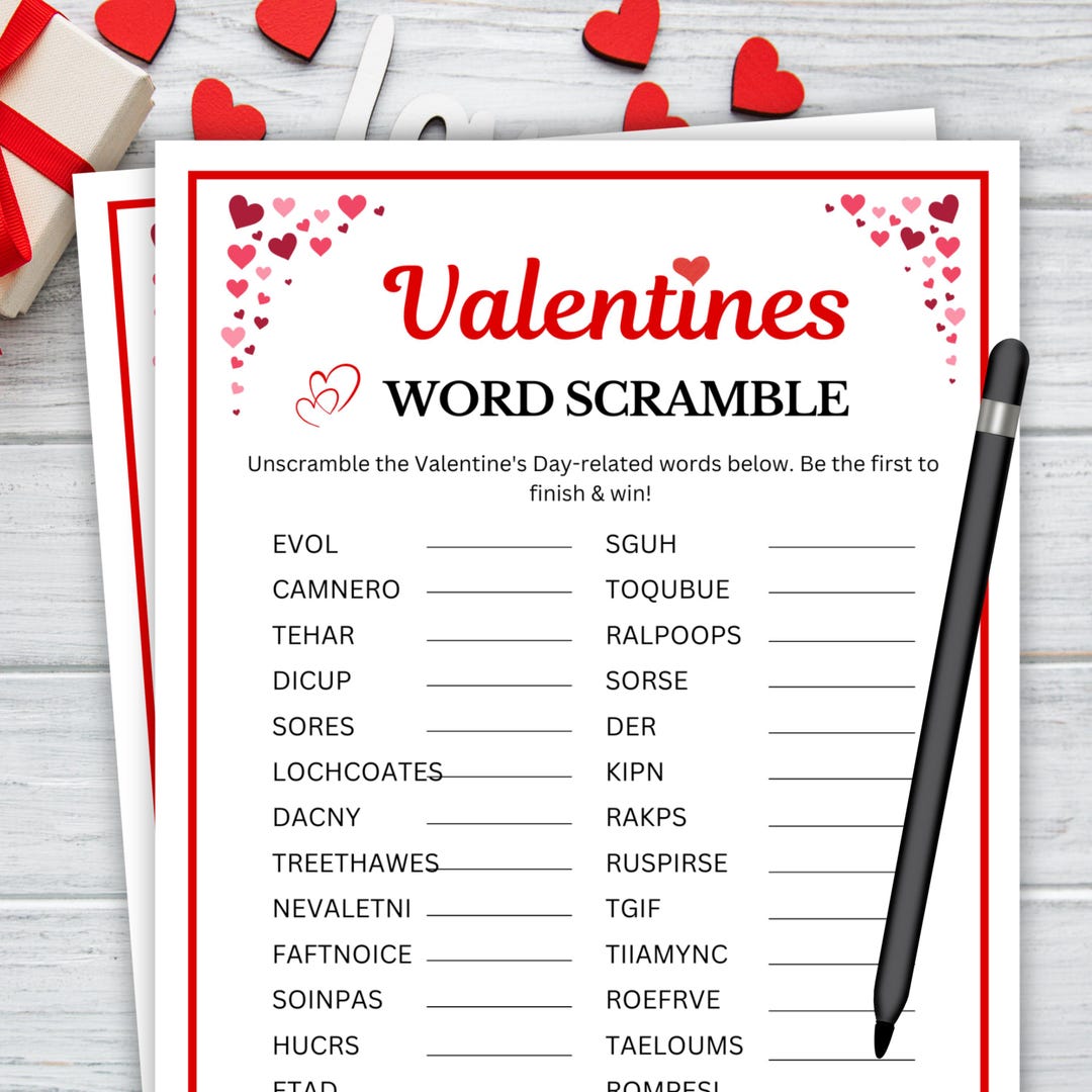 Valentines Day Word Scramble Game, Fun Valentines Day Game, Valentines ...