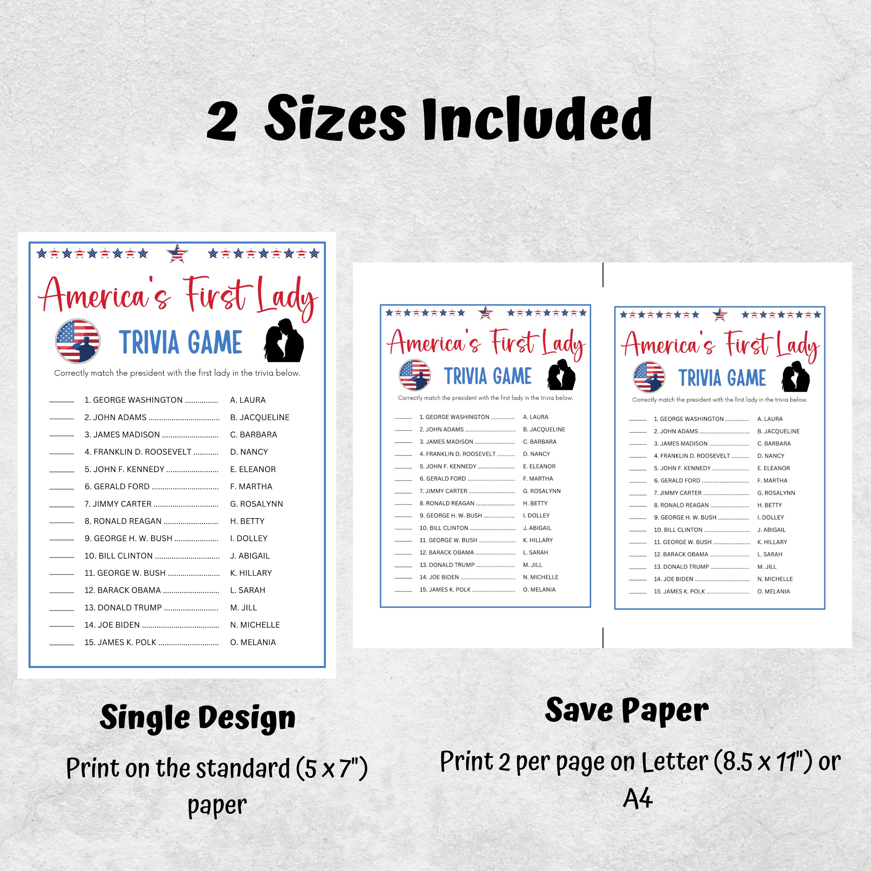 Patriotic Games, America's First Lady Trivia Game, Memorial Day Games ...