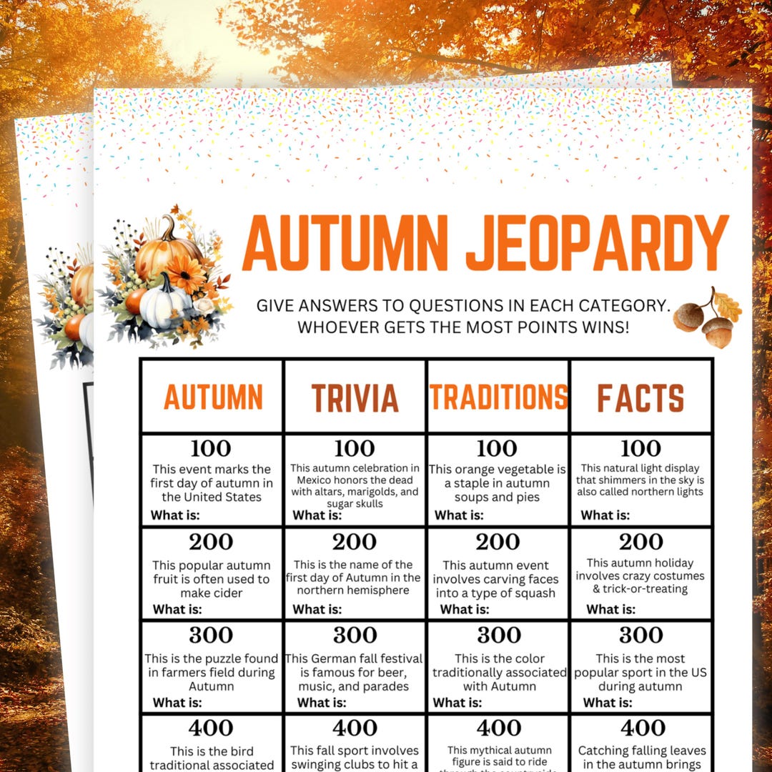 Autumn Jeopardy Trivia, Fall Games, Fall Trivia, Fall Party Games ... Autumn Jeopardy Trivia, Fall Games, Fall Trivia, Fall Party Games ...