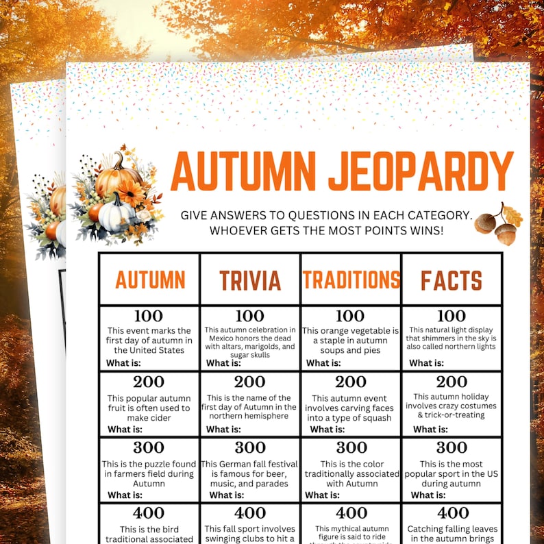 Autumn Jeopardy, Fall Games, Fall Trivia, Fall Party Games, Fall Games ...