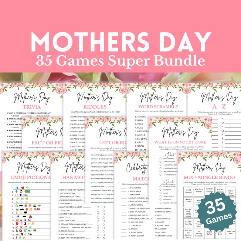 Mothers Day Games Bundle, 35 Games SUPER Bundle, Mothers Day Party ...