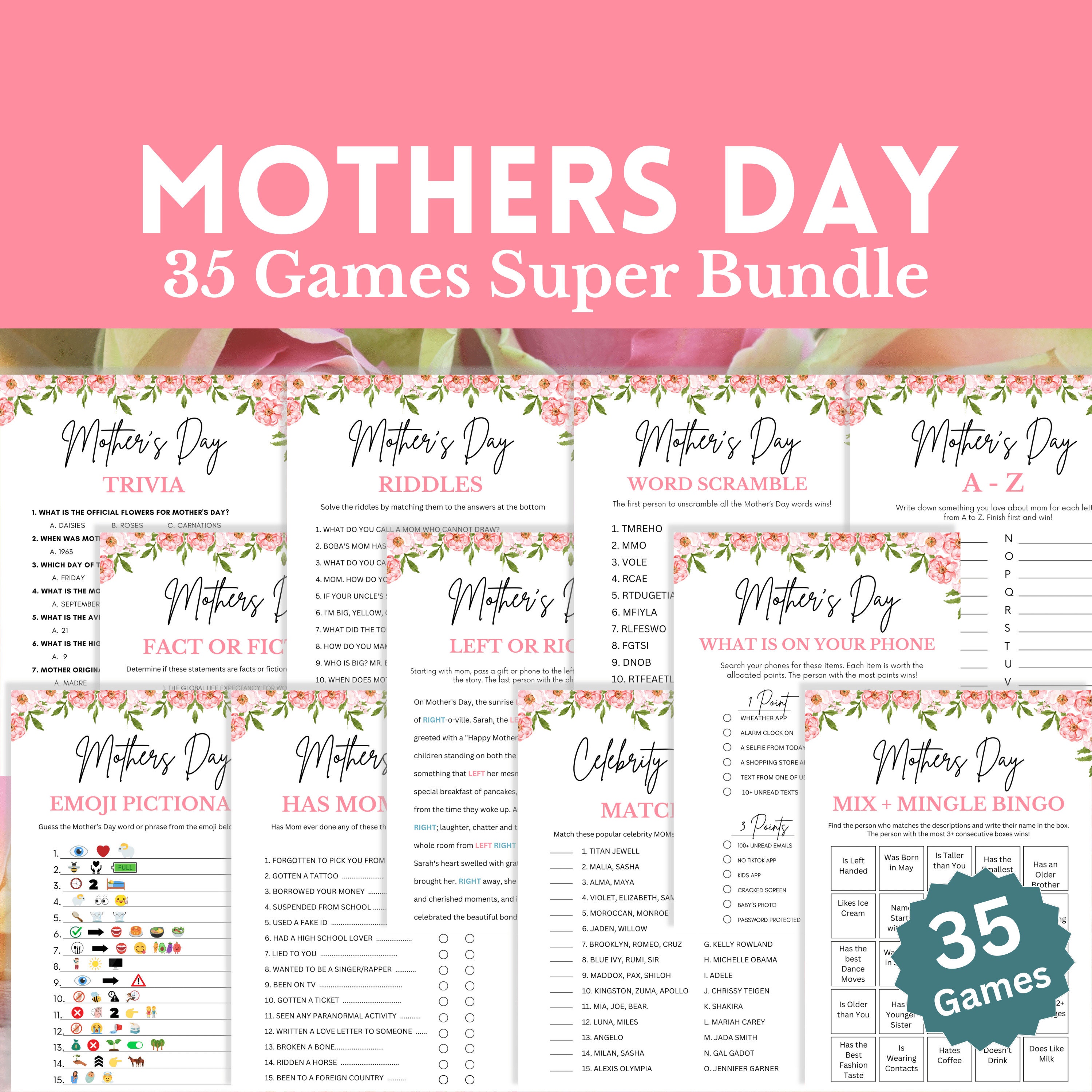 Mother's Day Games Bundle, 35 Games SUPER Bundle, Mother's Day Party ...