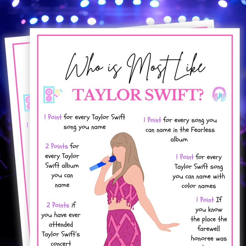 Taylor Swift Party Games, Who is Most Like Taylor Swift, Eras Tour ...