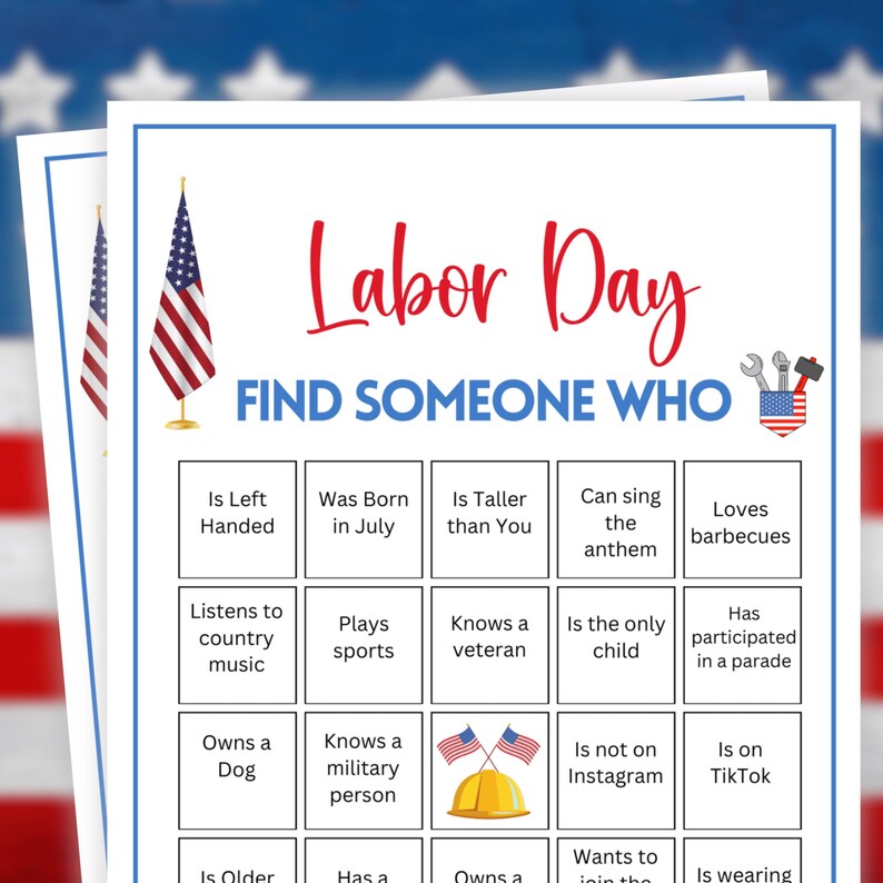 Labor Day Games, Find Someone Who BINGO, Labor Day Party Games ...