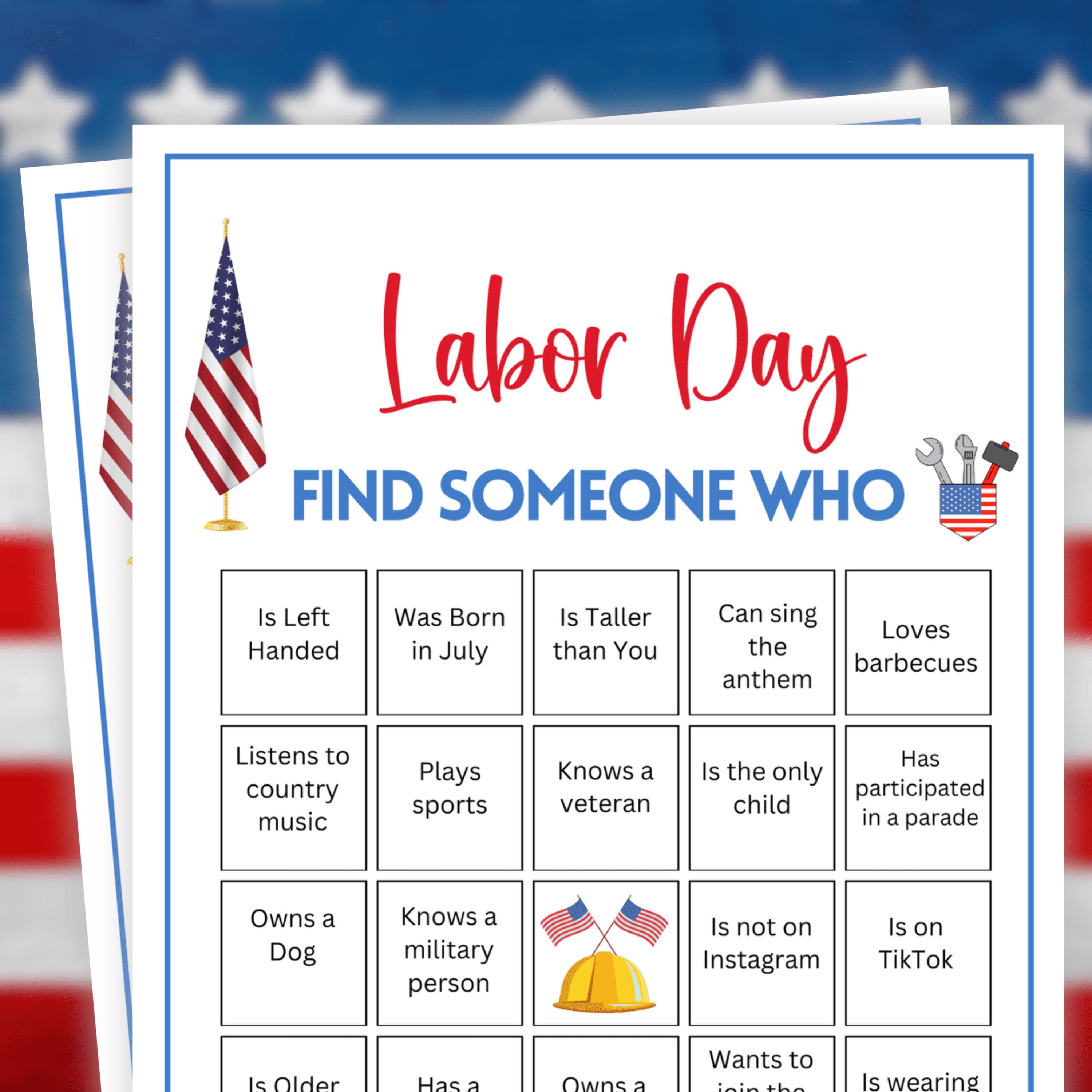 Labor Day Games, Find Someone Who BINGO, Labor Day Party Games ...