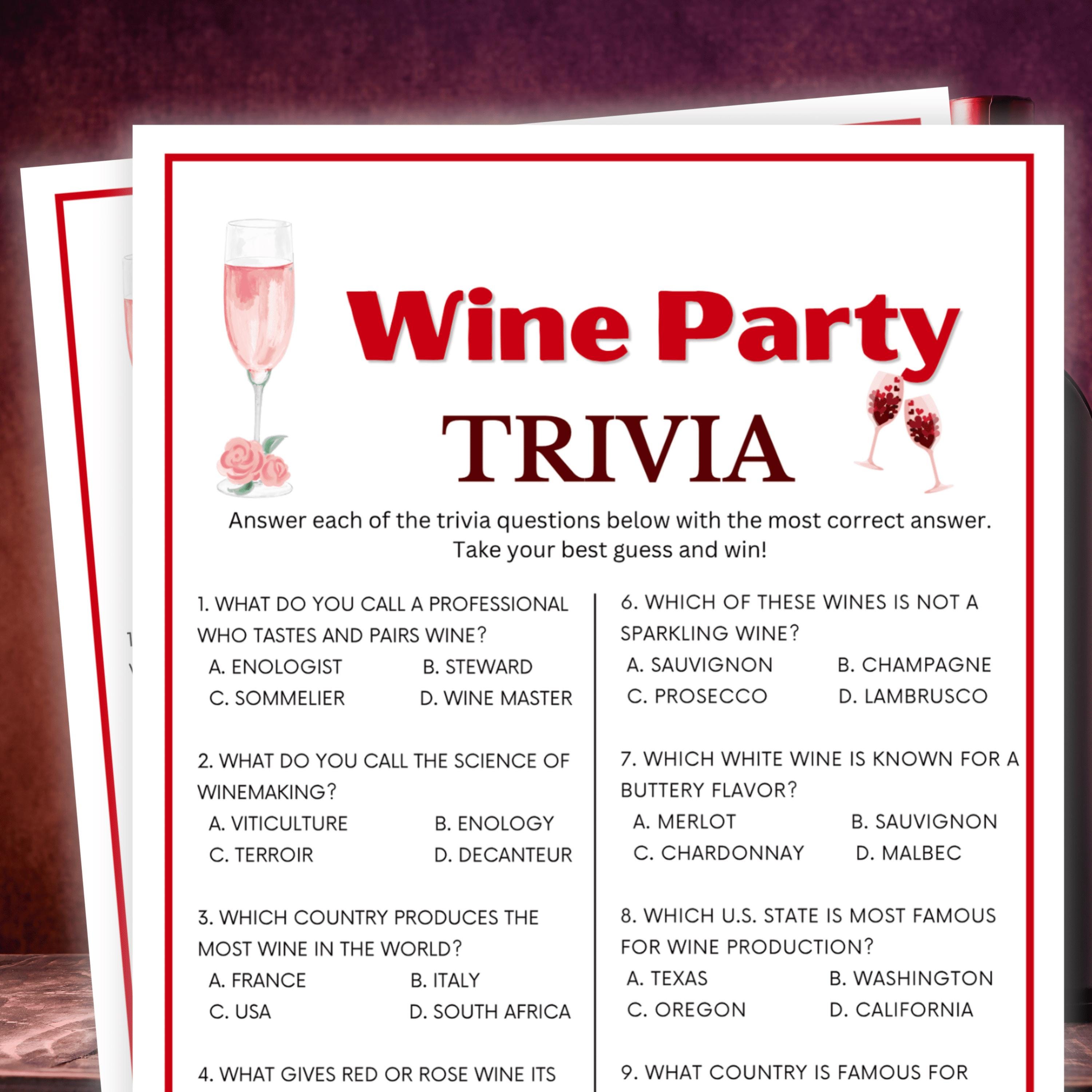 Wine Trivia, Wine Party Games, Printable Wine Games, Wine Tasting Party ...