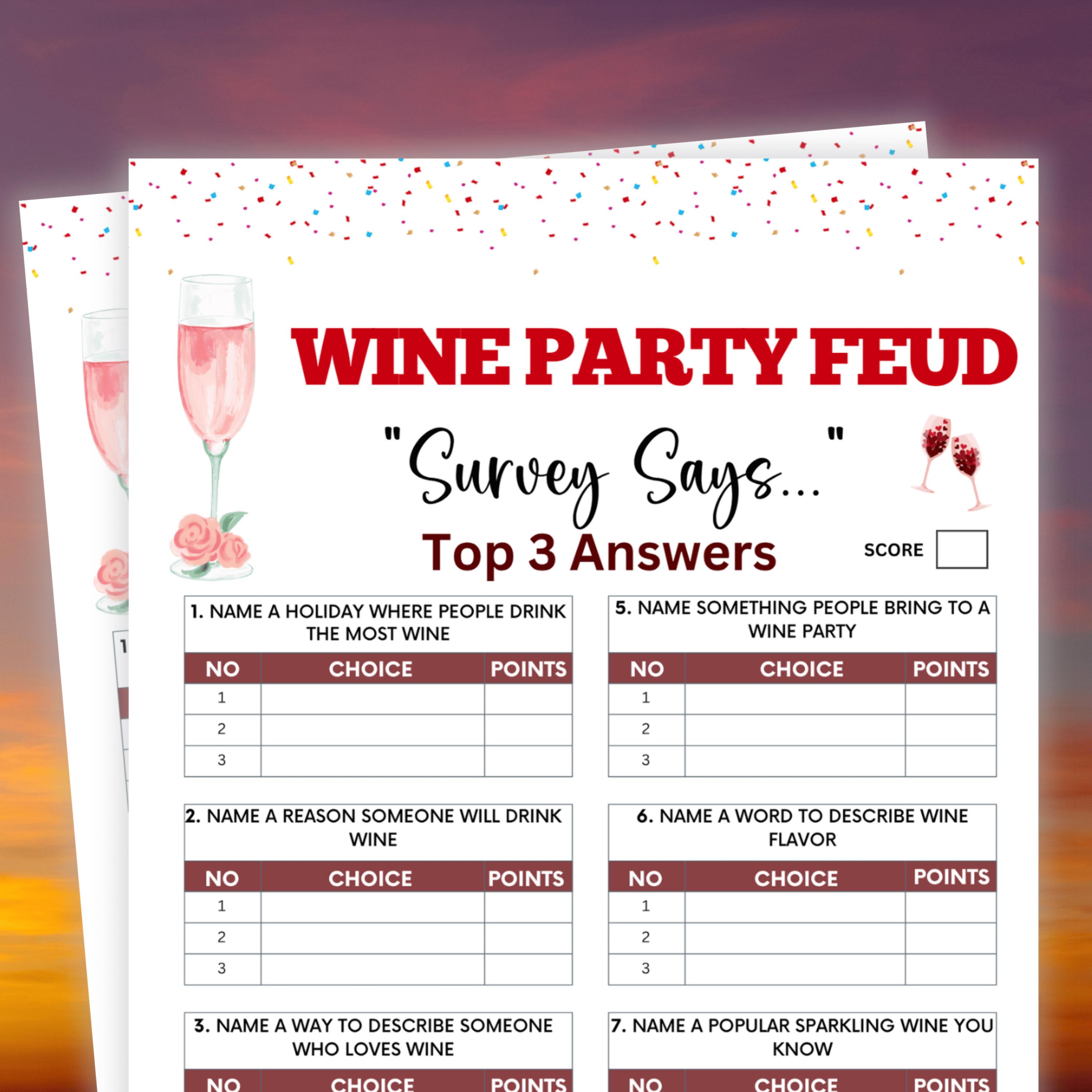 Wine Feud, Wine Party Games, Wine Games, Friendly Feud for Wine Tasting ...