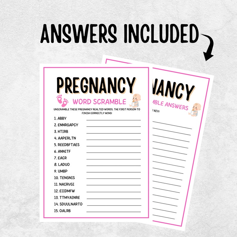 Pregnancy Games, Word Scramble, Pregnancy Party Games, Maternity Games ...