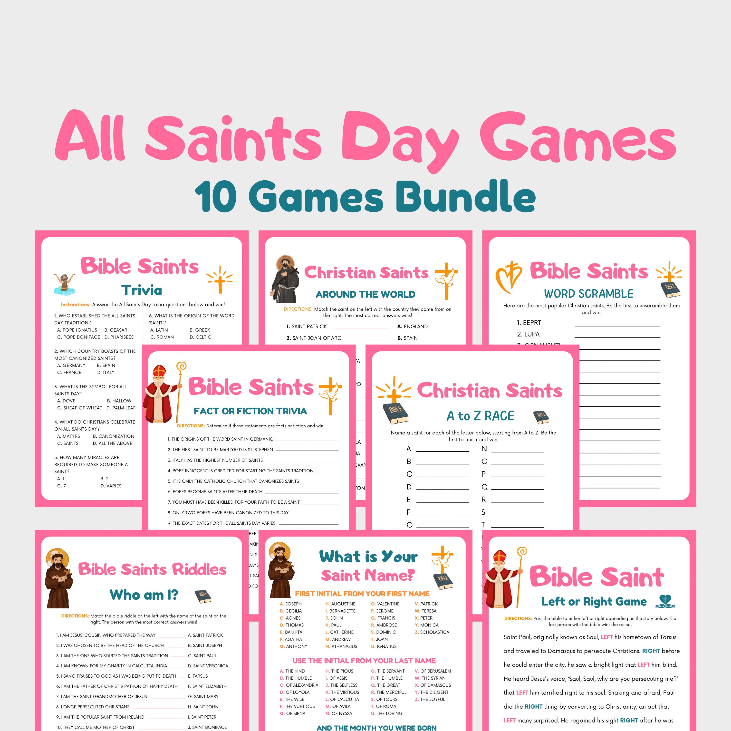 All Saints Day Games, Saints Day Games Bundle, Bible Games for Kids and ...