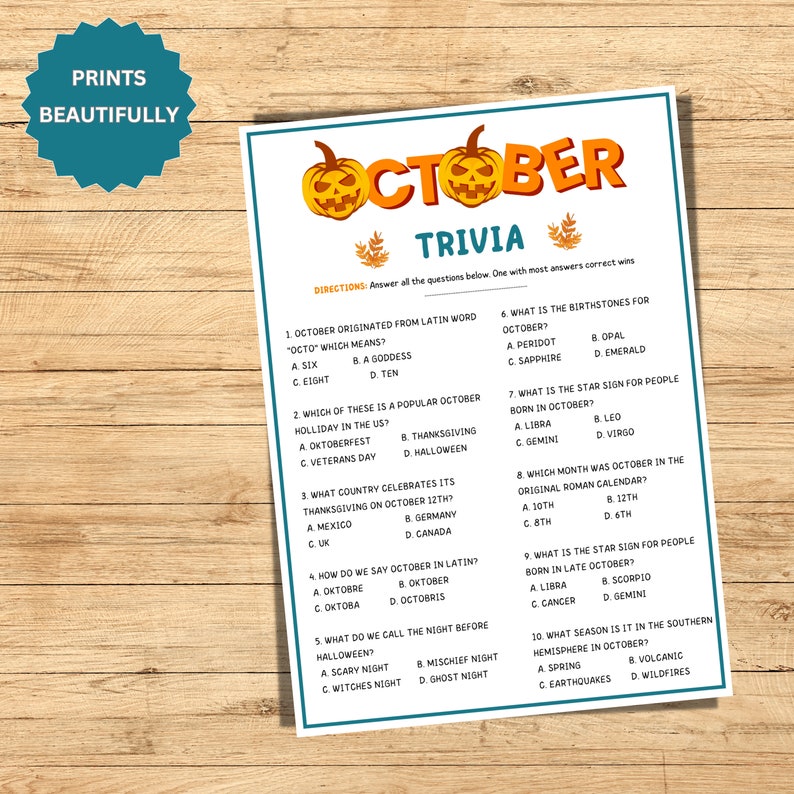 October Trivia, October Games, October Party Games, October Birthday ...