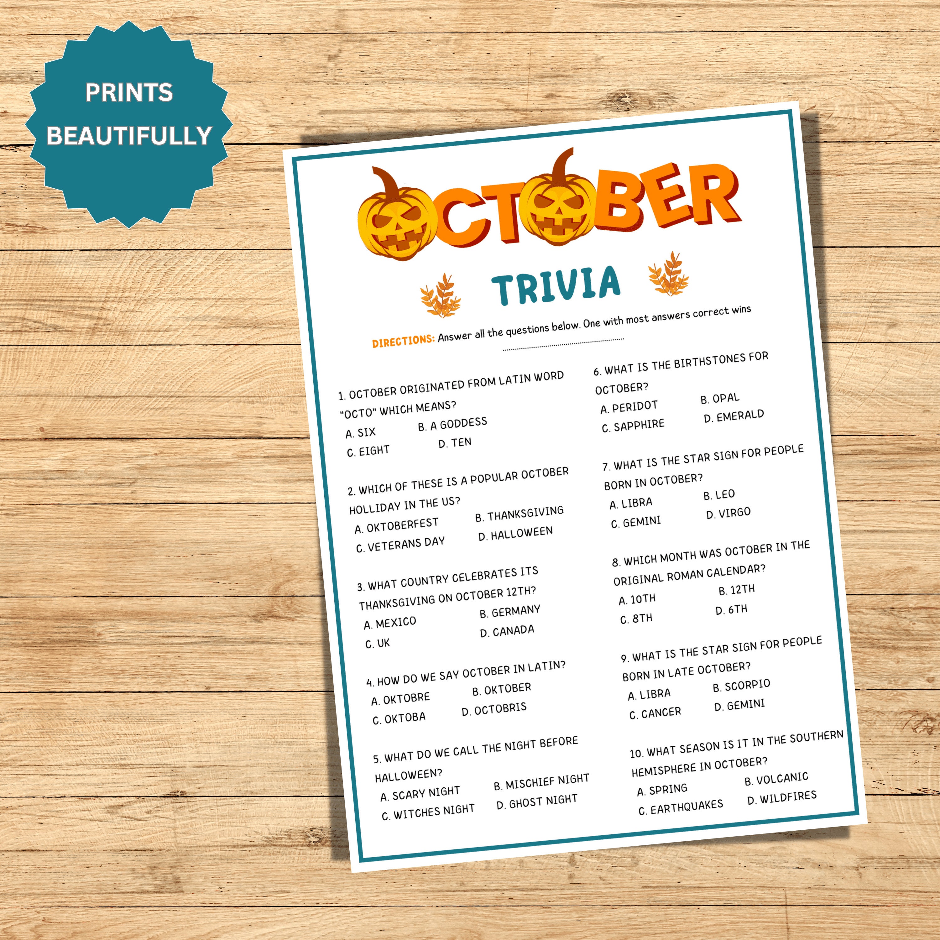 October Trivia, October Games, October Party Games, October Birthday ...