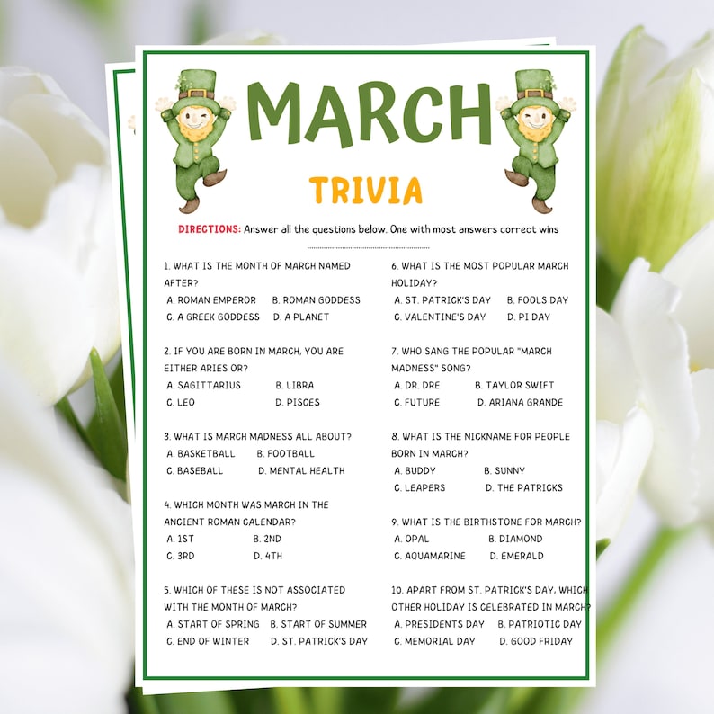 March Games, March Trivia, March Party Games, March Birthday Games ...