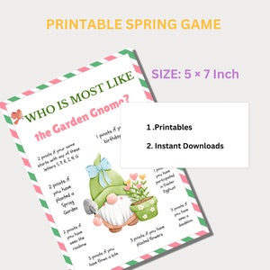 Who is Most Like the Garden Gnome Game, Printable Spring Games, Spring ...