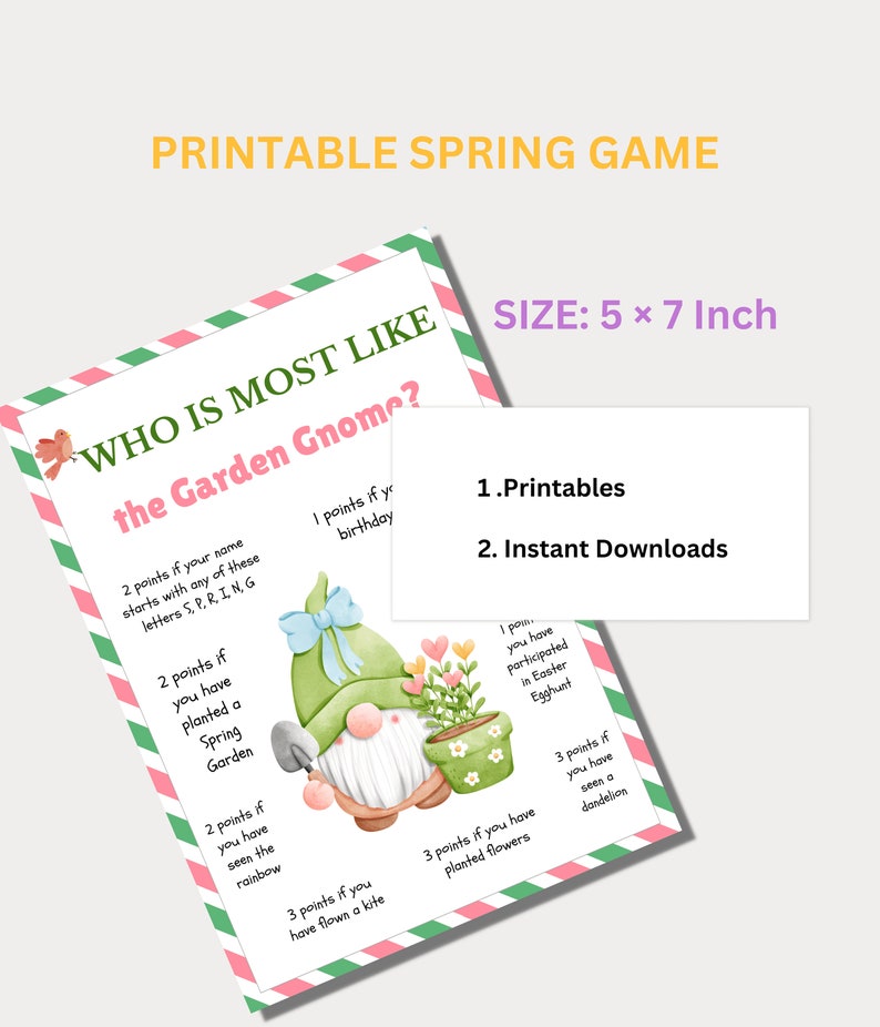 Who is Most Like the Garden Gnome Game, Printable Spring Games, Spring ...