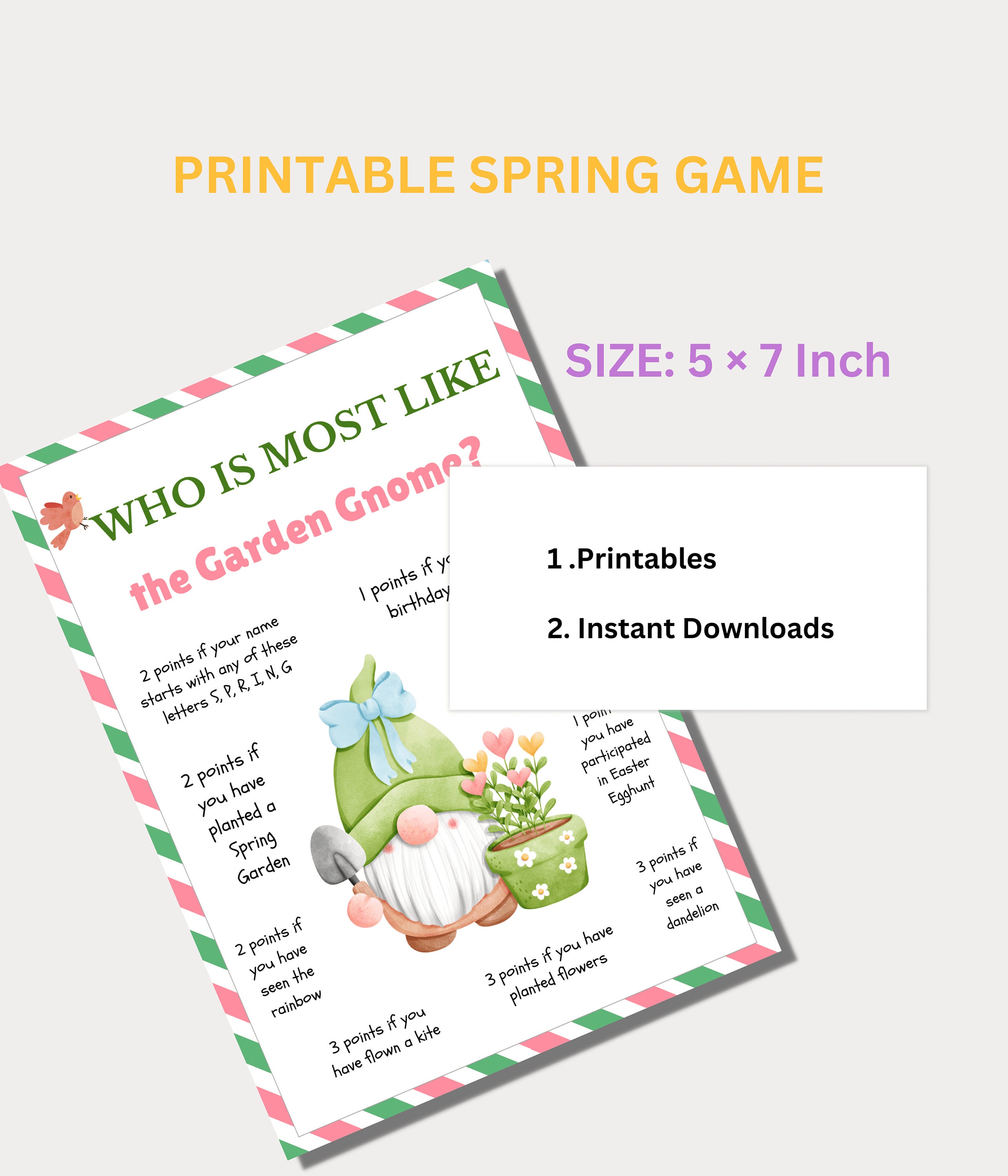 Who is Most Like the Garden Gnome Game, Printable Spring Games, Spring ...