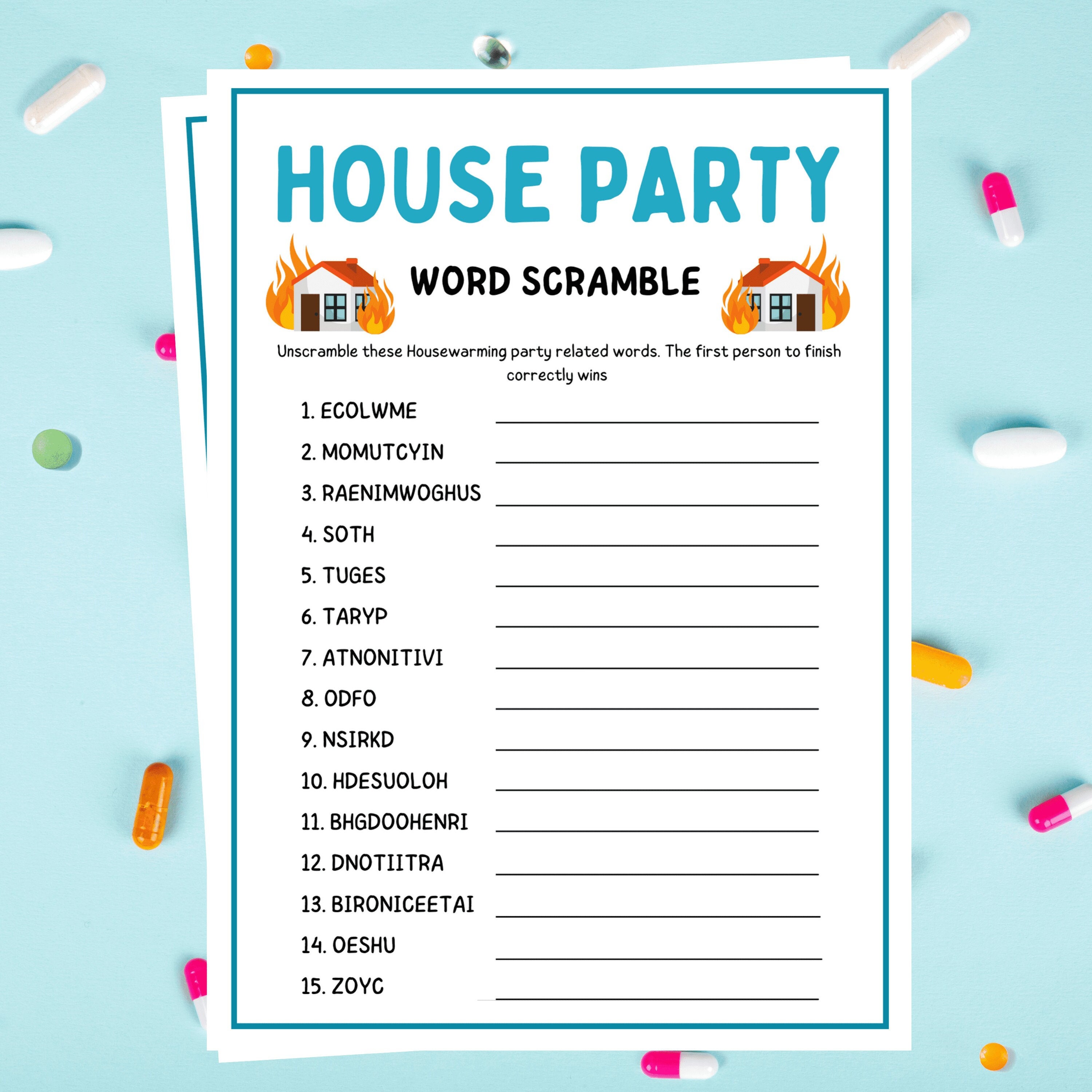 House Party Word Scramble House Party Games House Warming Party Games ...