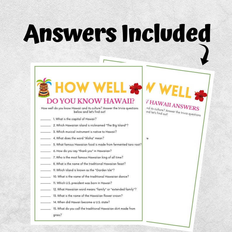 Hawaii Trivia, How Well Do You Know Hawaii, Luau Party Games, Aloha ...
