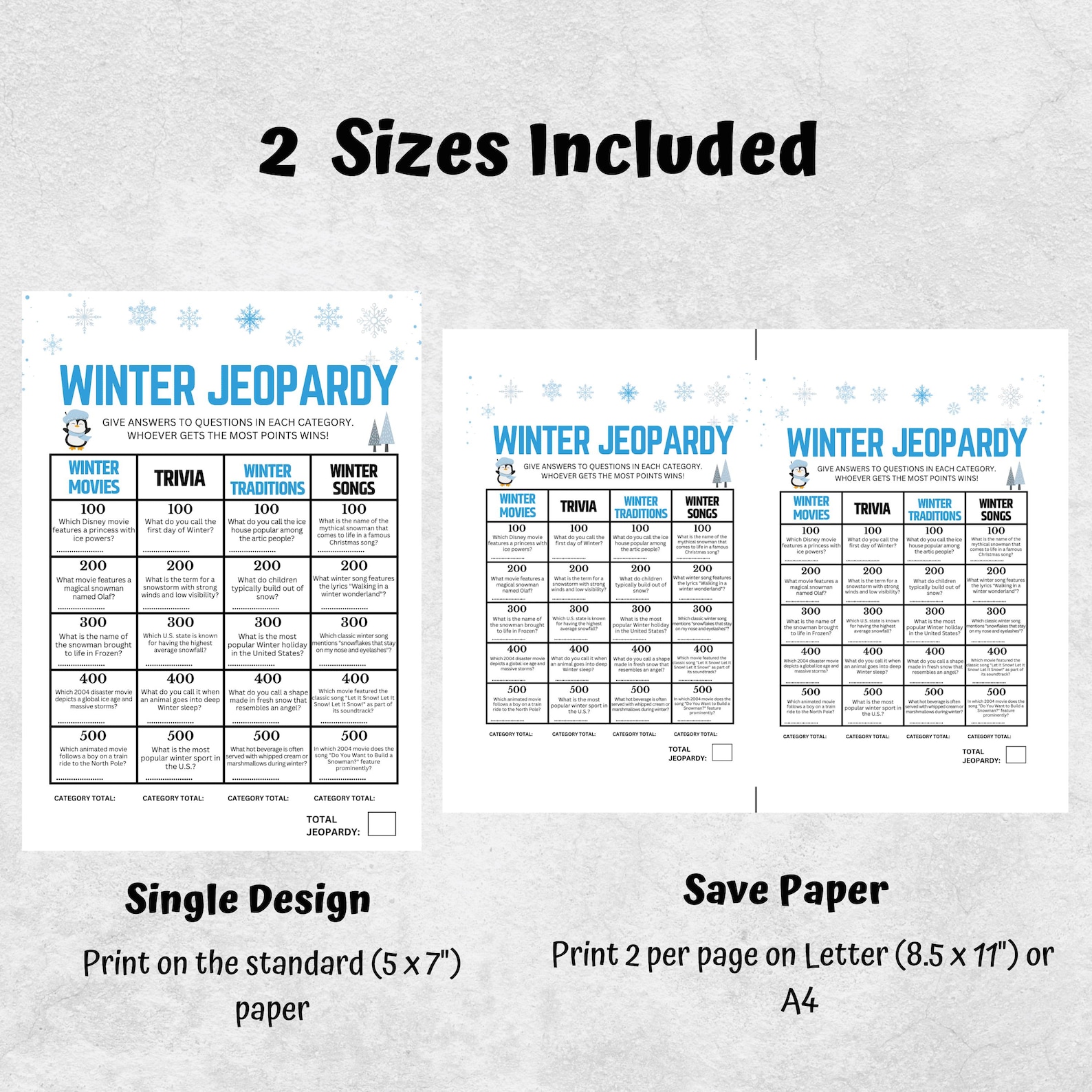 Winter Trivia Game, Winter Jeopardy, Winter Games, Winter Party Games ...