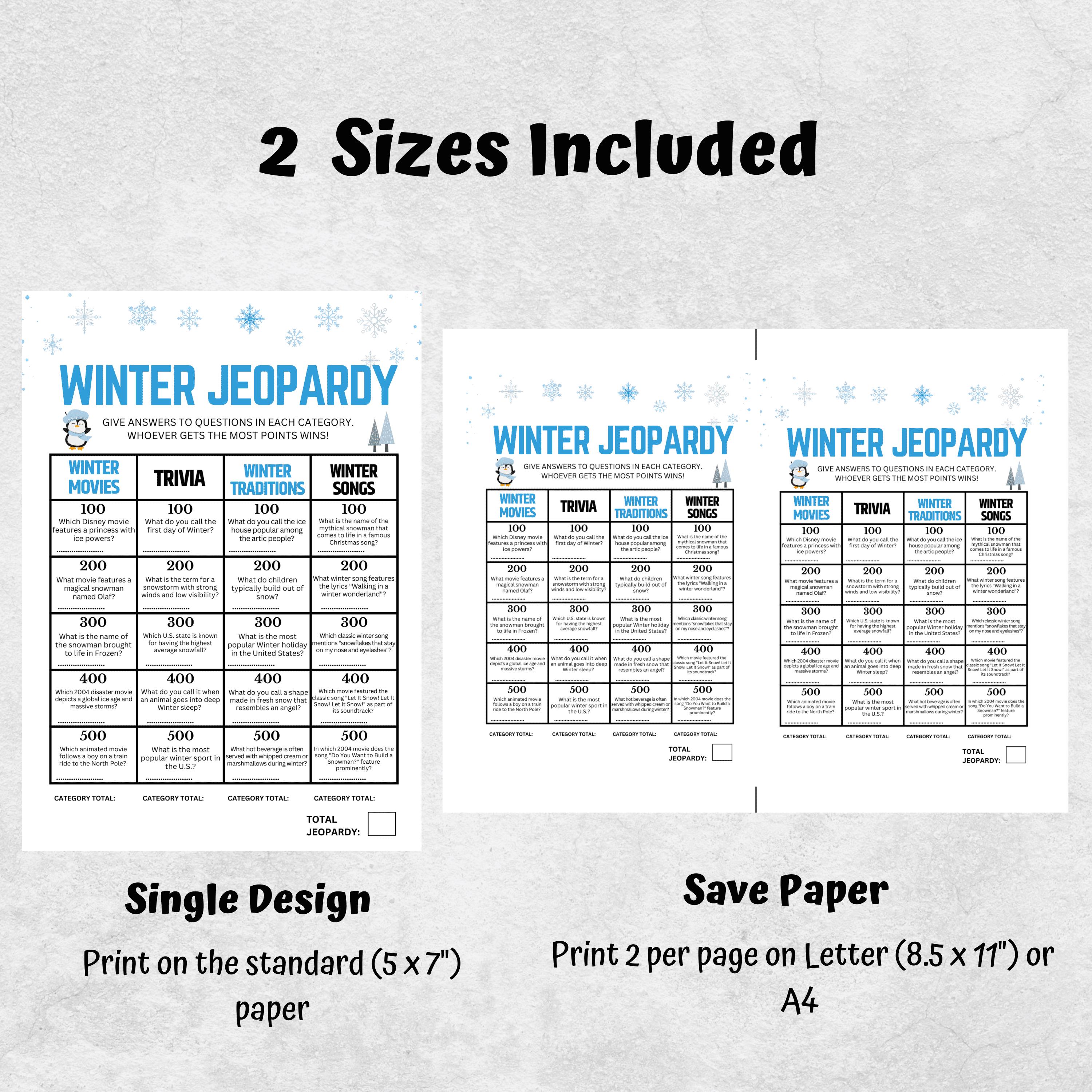 Winter Trivia Game, Winter Jeopardy, Winter Games, Winter Party Games ...