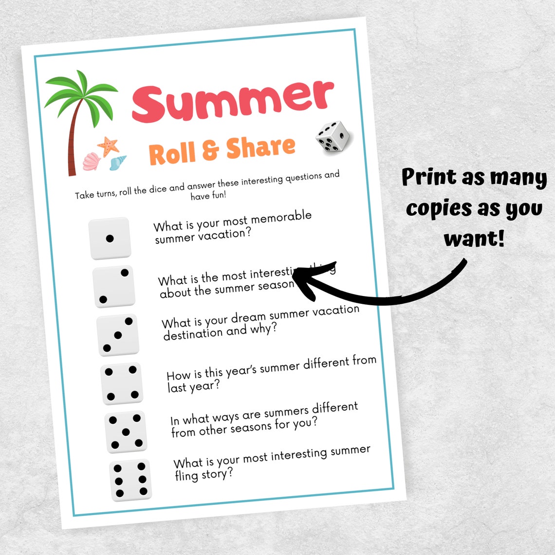 Summer Games, Dice, Summer Dice, Summer Party Games, Summer Birthday ...