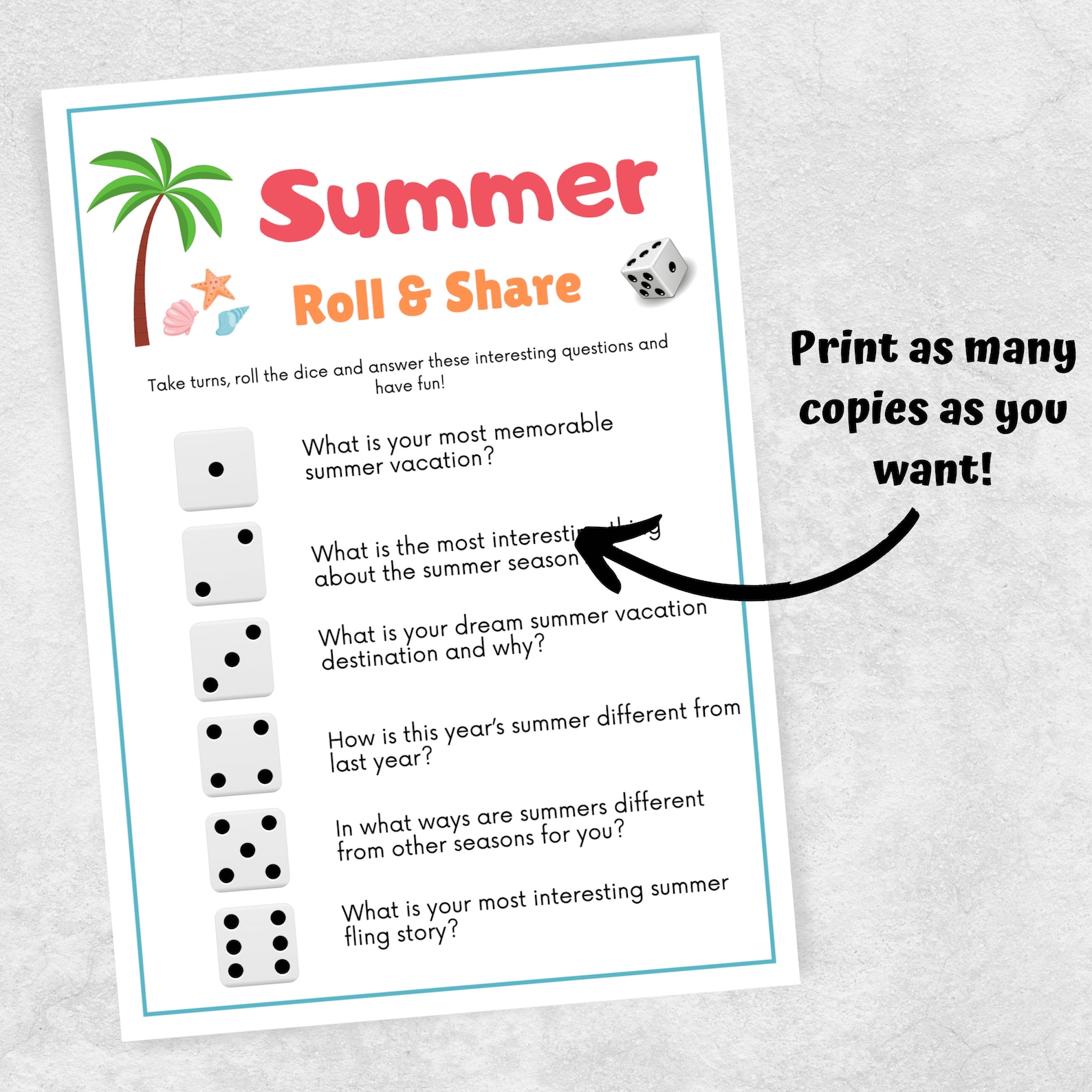 Summer Games, Dice, Summer Dice, Summer Party Games, Summer Birthday ...