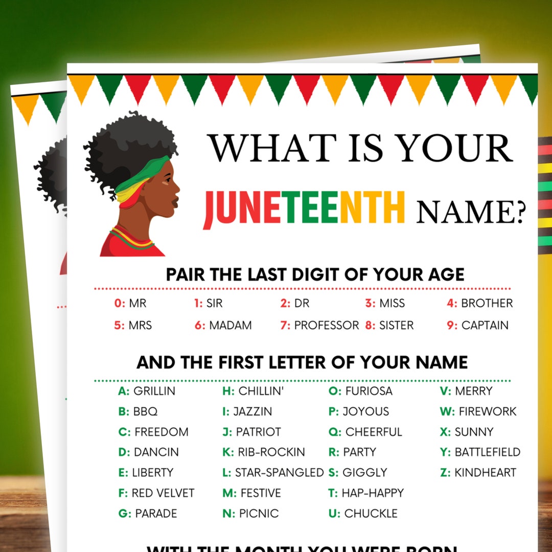 Juneteenth Games, Whats is Your Juneenth Name?, Juneteenth Party Game ...