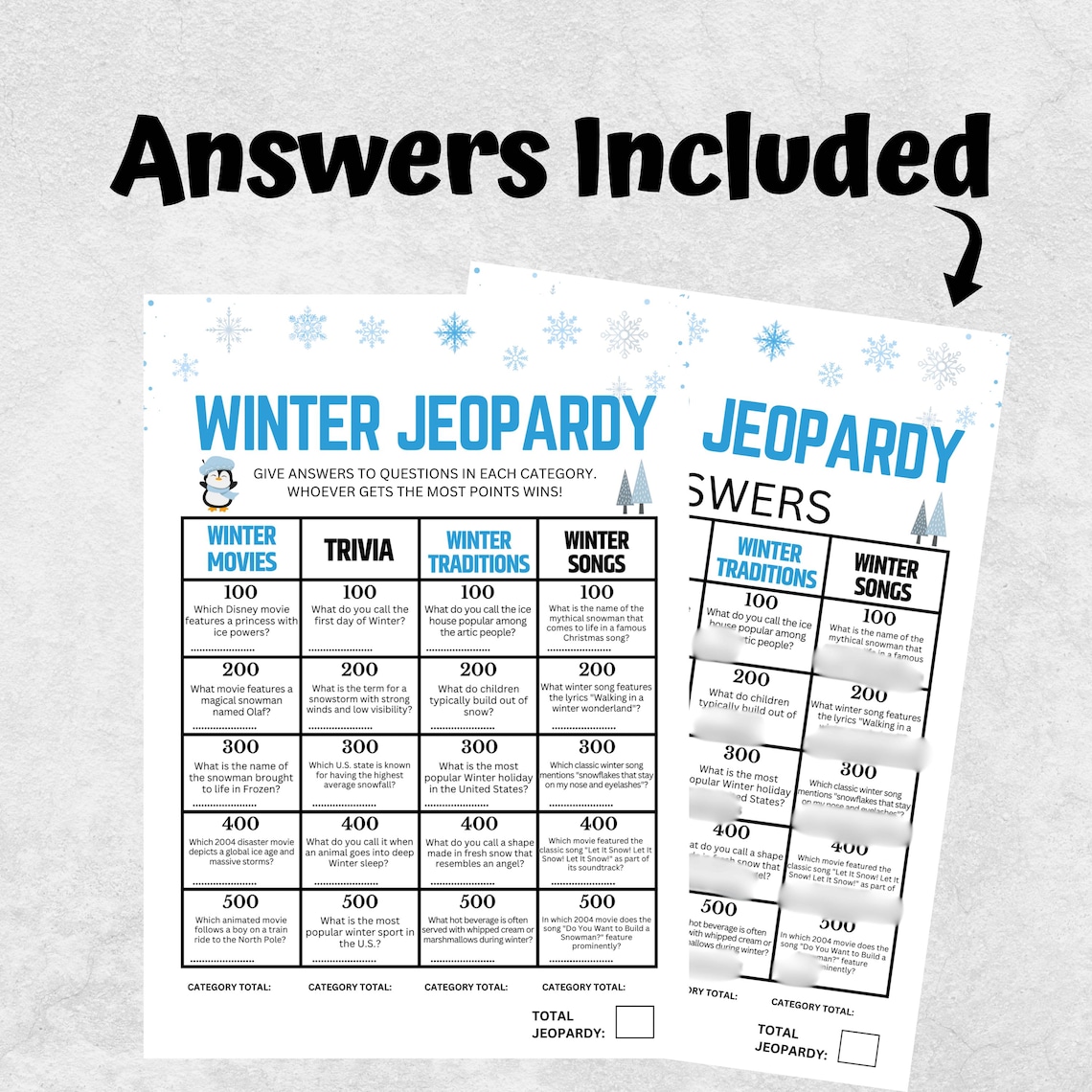 Winter Trivia Game, Winter Jeopardy, Winter Games, Winter Party Games ...