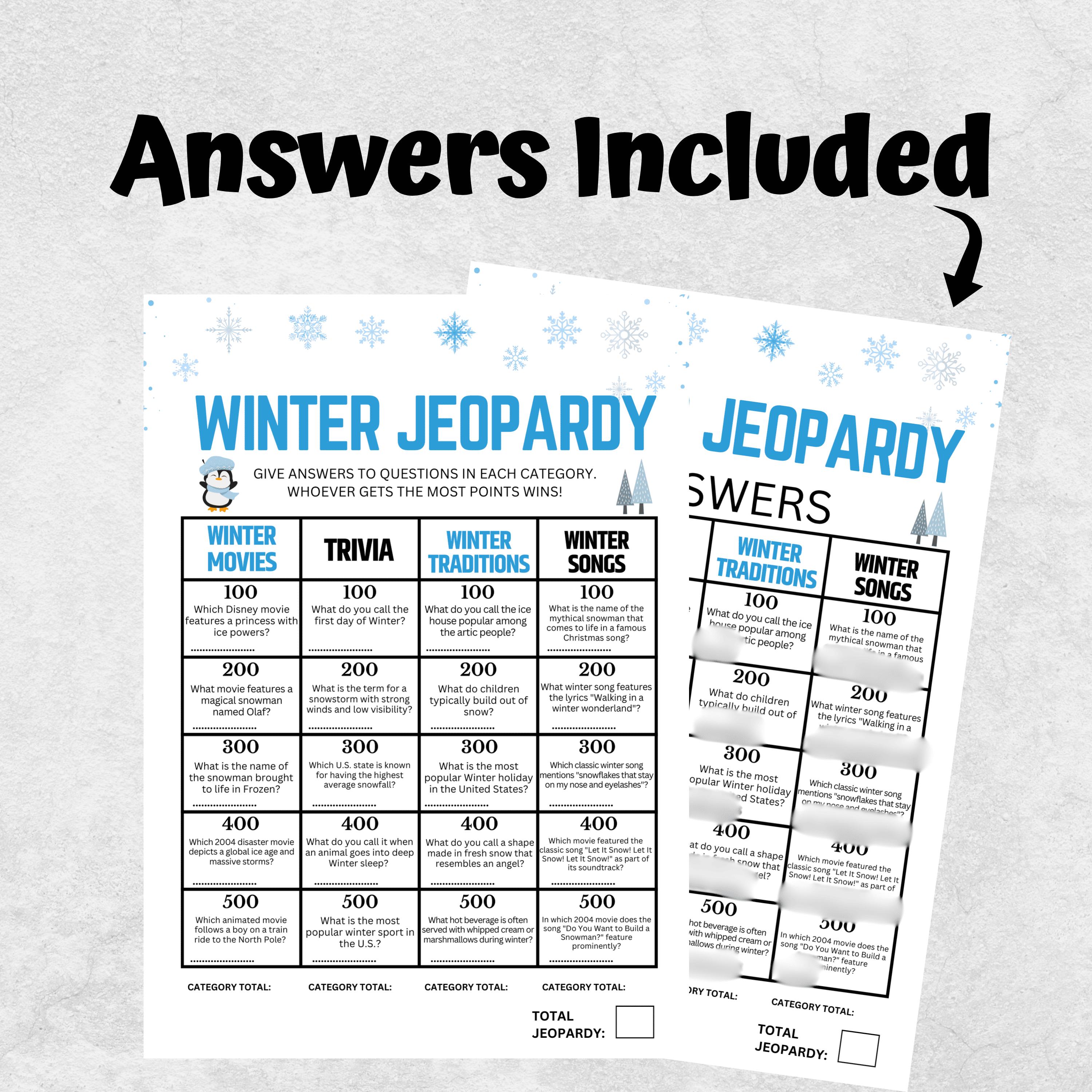 Winter Trivia Game, Winter Jeopardy, Winter Games, Winter Party Games ...